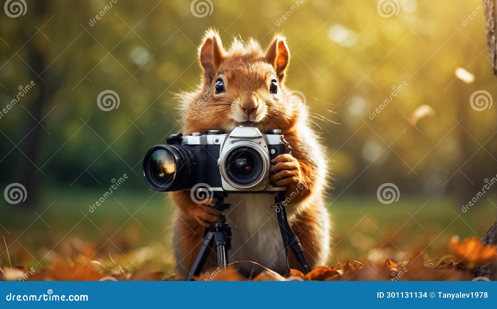 Cute Funny Squirrel with a Camera in the Park Stock Illustration ...