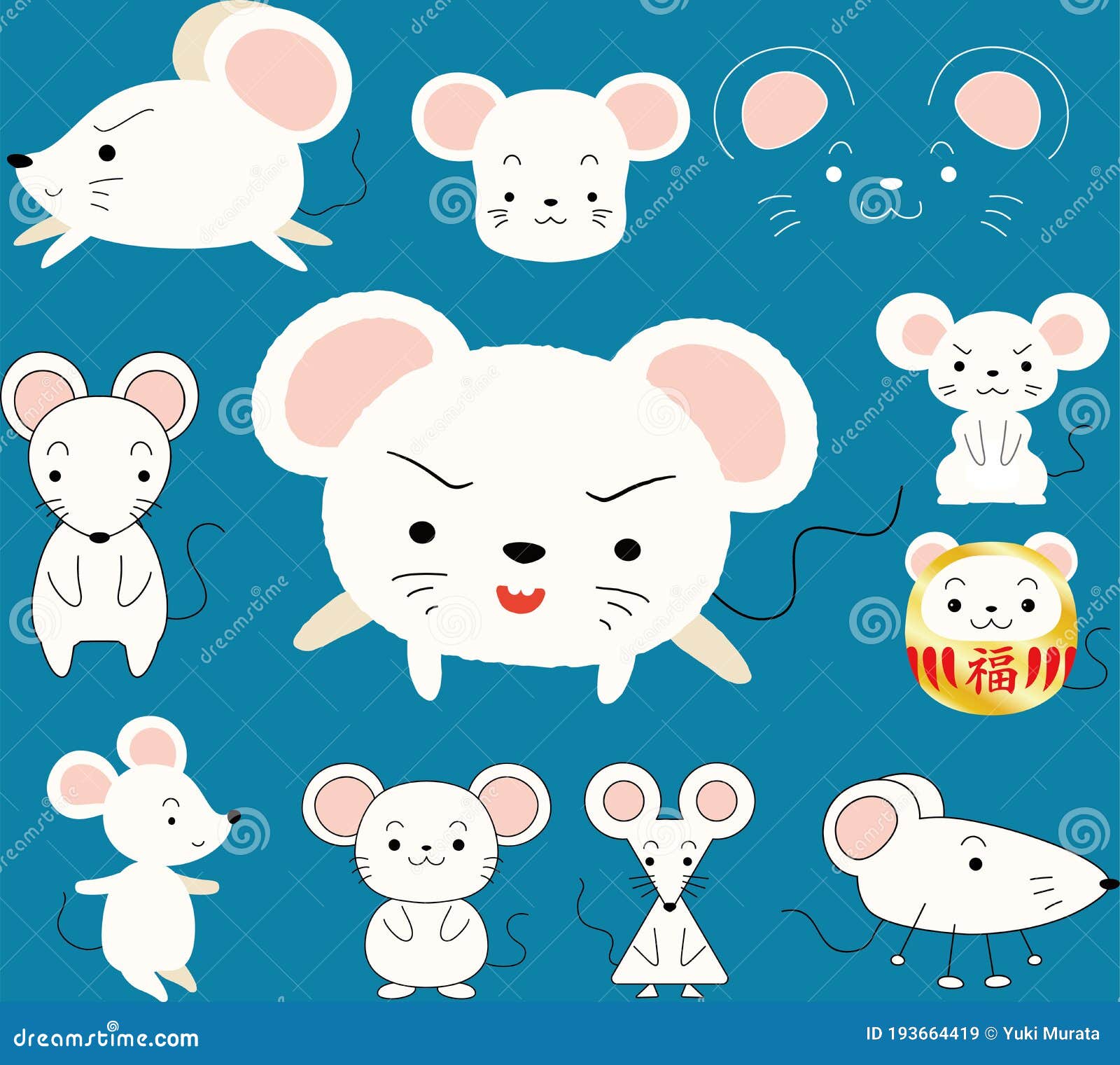 Cute and Funny White Mouse Set Stock Vector - Illustration of year ...
