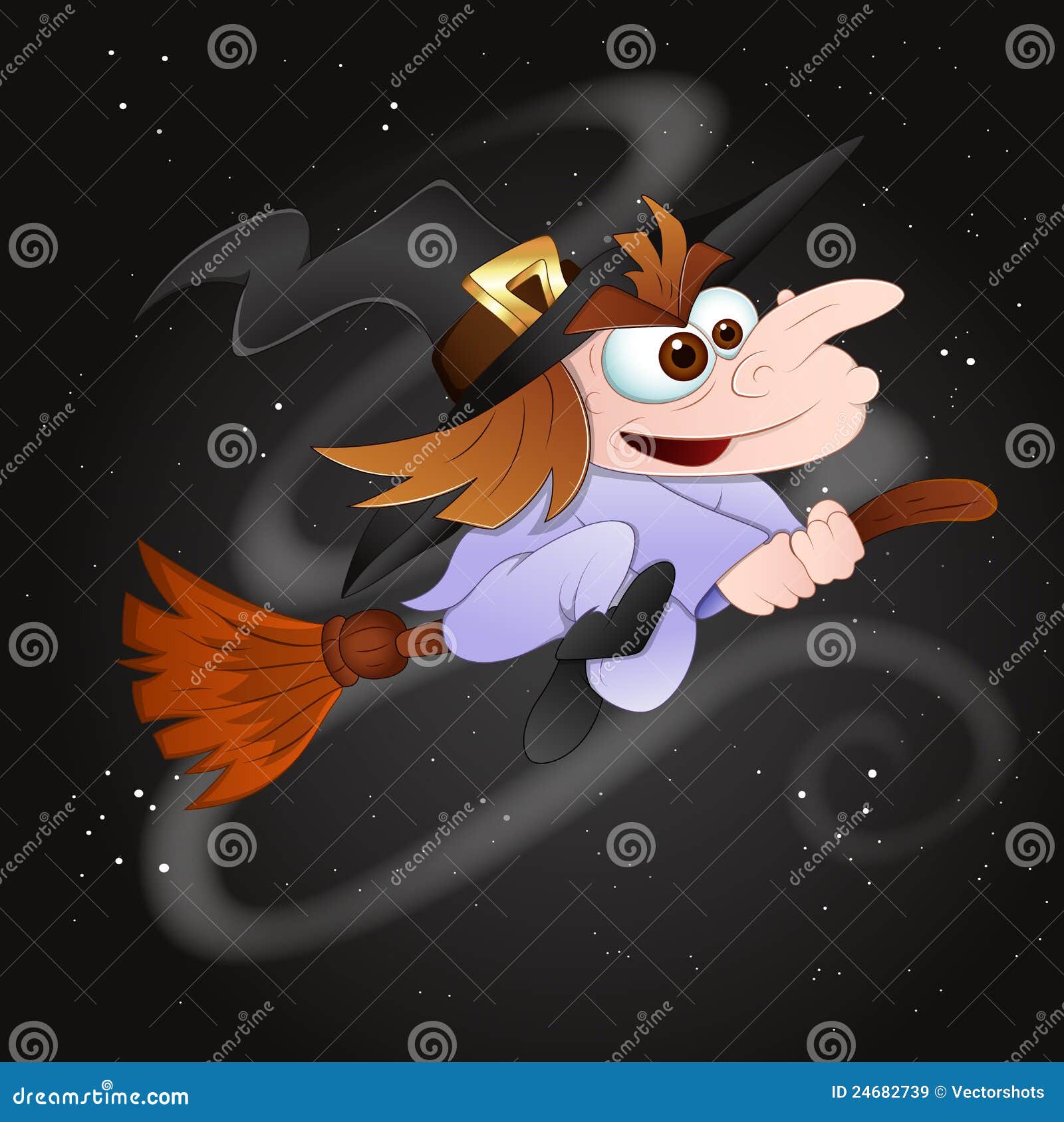 Funny Witch Is Cooking Something Poisonous In Her Cauldron On A White ...