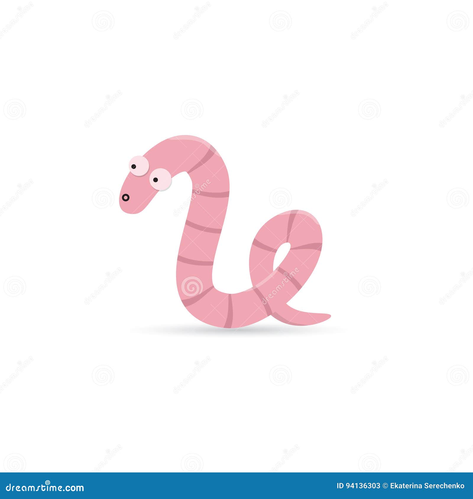 Funny Worm. Pink Crawler Amazemented In Cap. Earth Worm Cartoon ...