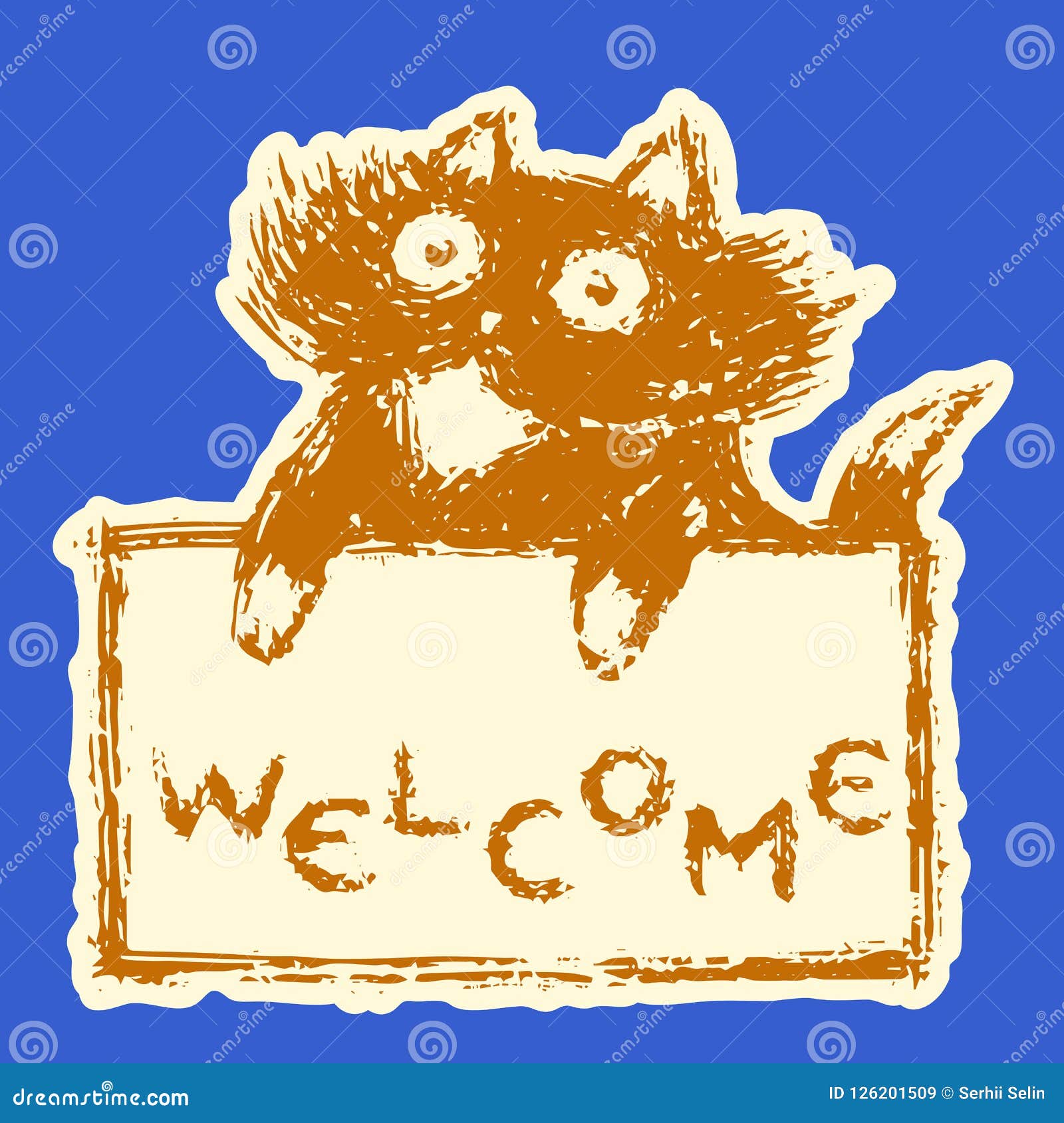 Cute Fur Friendly Cat with Tablet Welcome. Vector Illustration. Stock ...