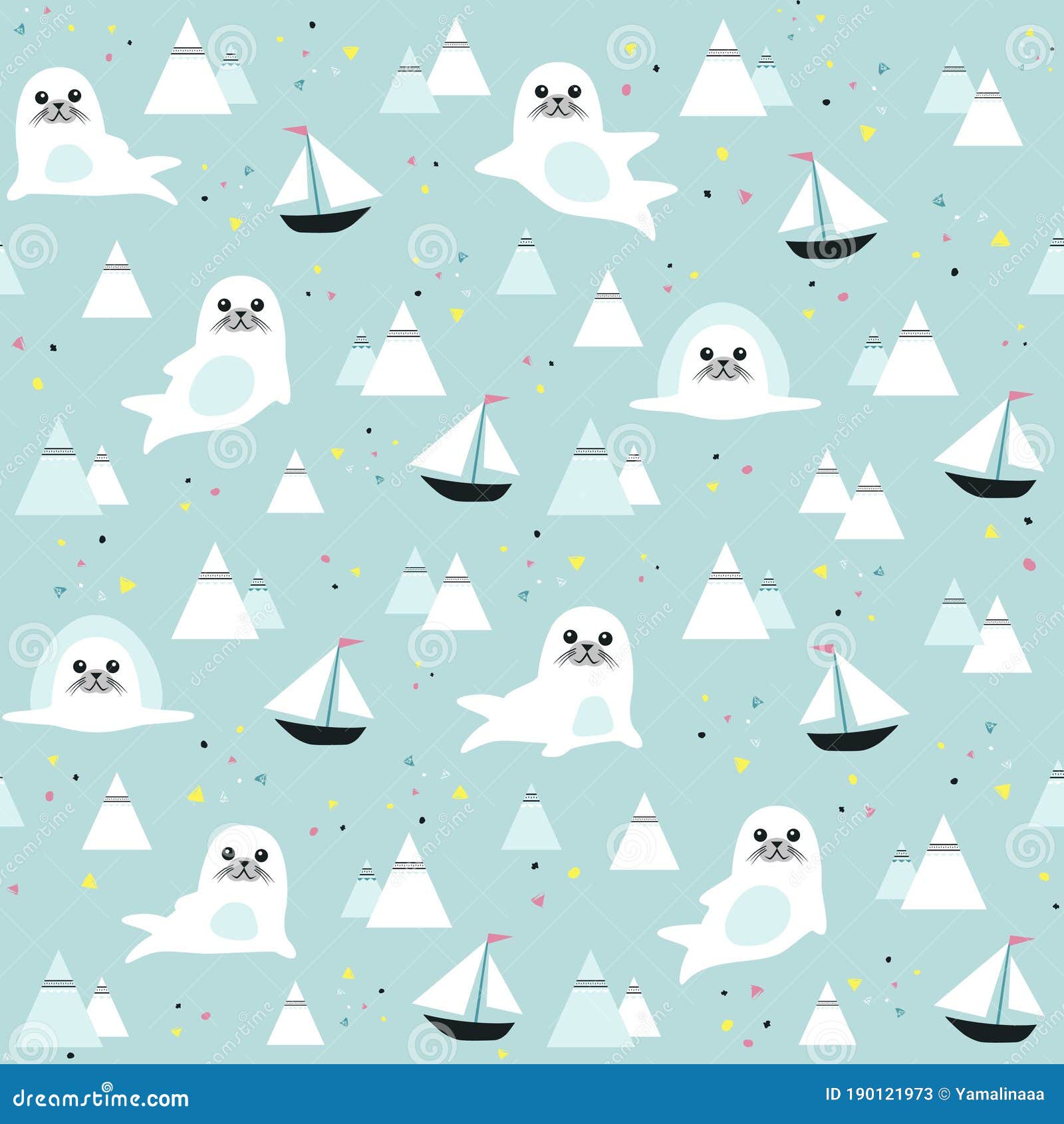Cute Fur Seals Seamless Pattern. Vector Illustration in Cartoon Style ...