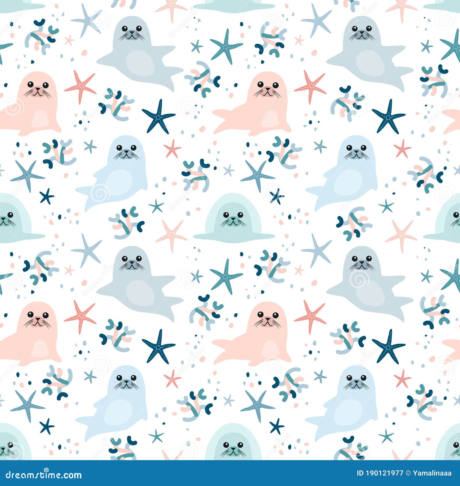 Cute Fur Seals Seamless Pattern. Vector Illustration in Cartoon Style ...