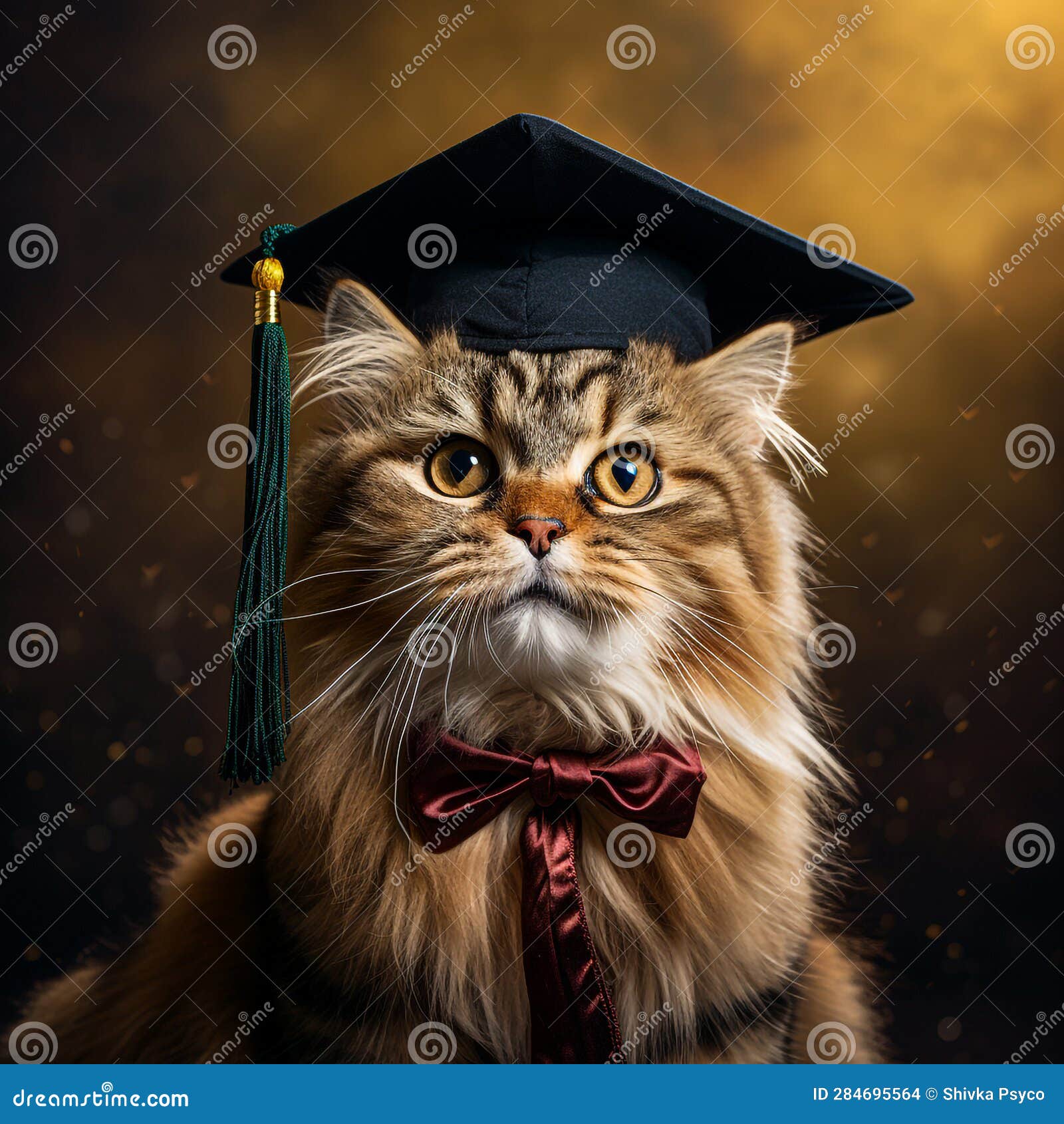 Cute Furry Cat in Graduation Hat Generative AI Stock Illustration ...
