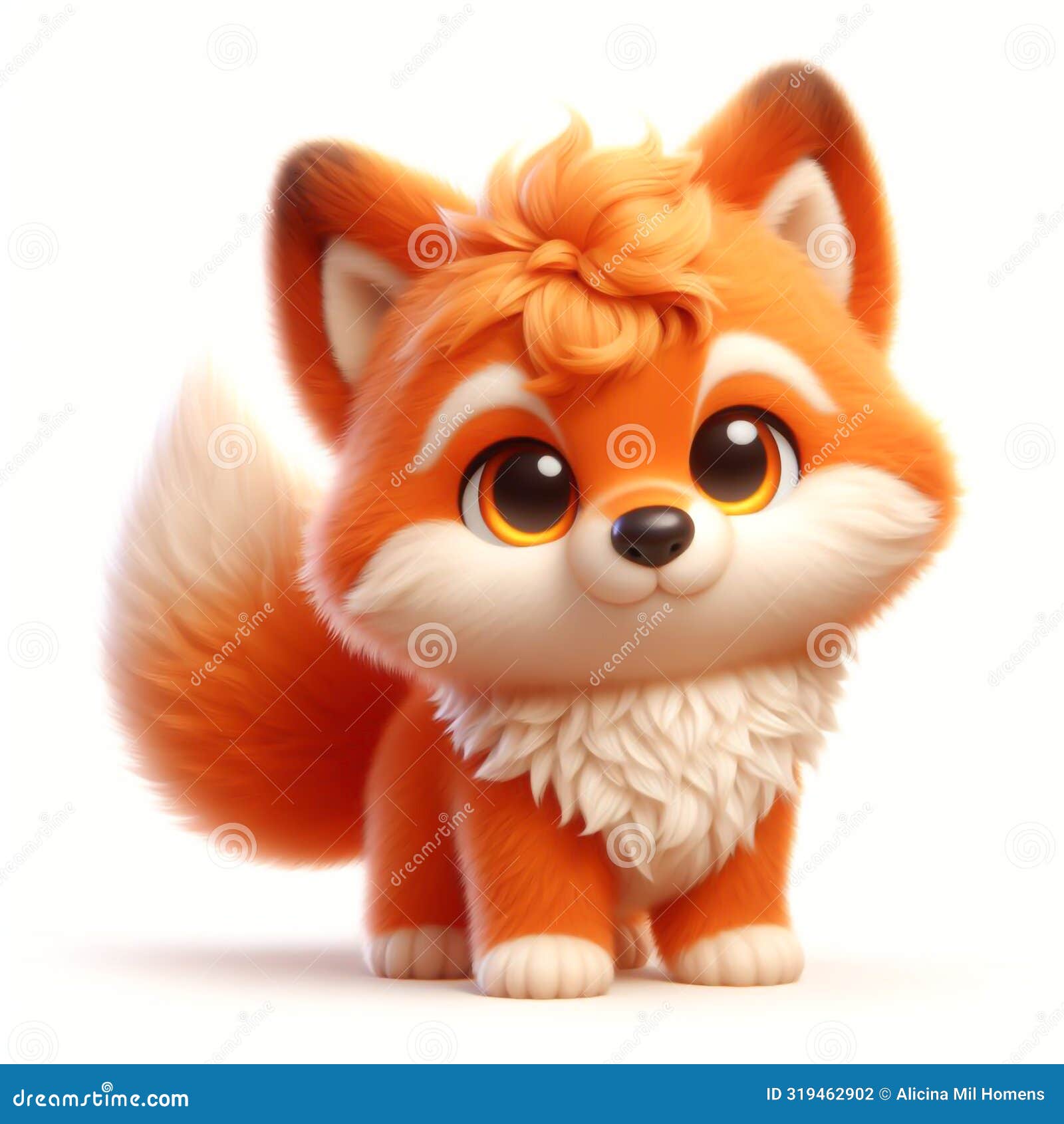 Cute Furry Teddy Fox 3D Character on White Background Stock ...