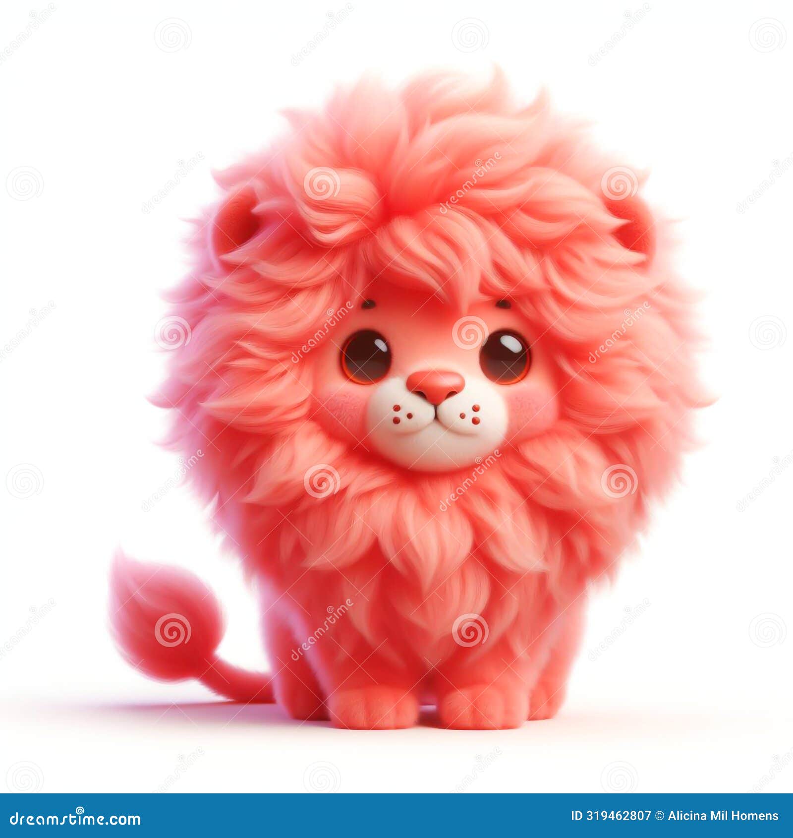 Cute Furry Teddy Lion 3D Character on White Background Stock ...