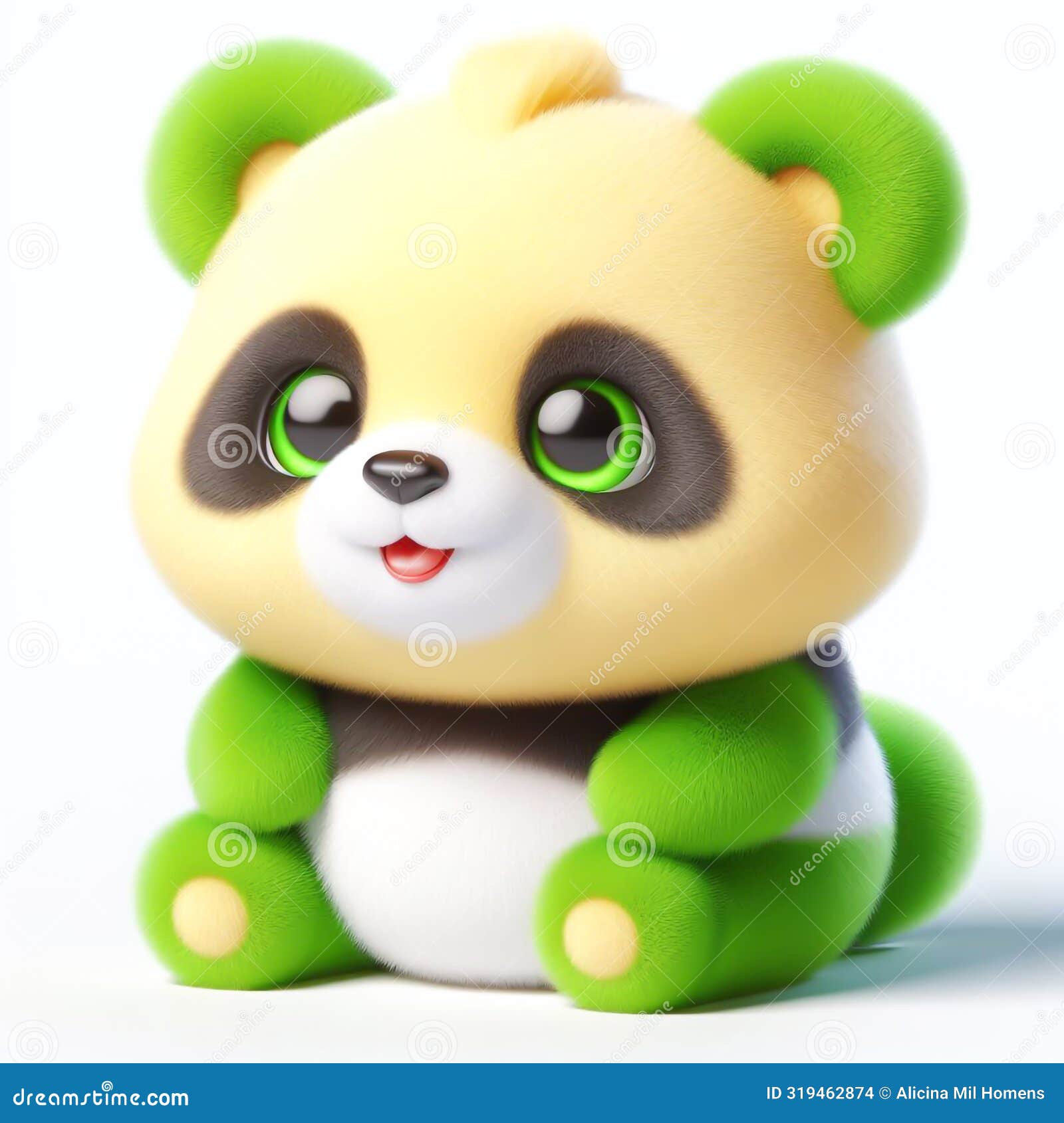 Cute Furry Teddy Panda 3D Character on White Background Stock ...