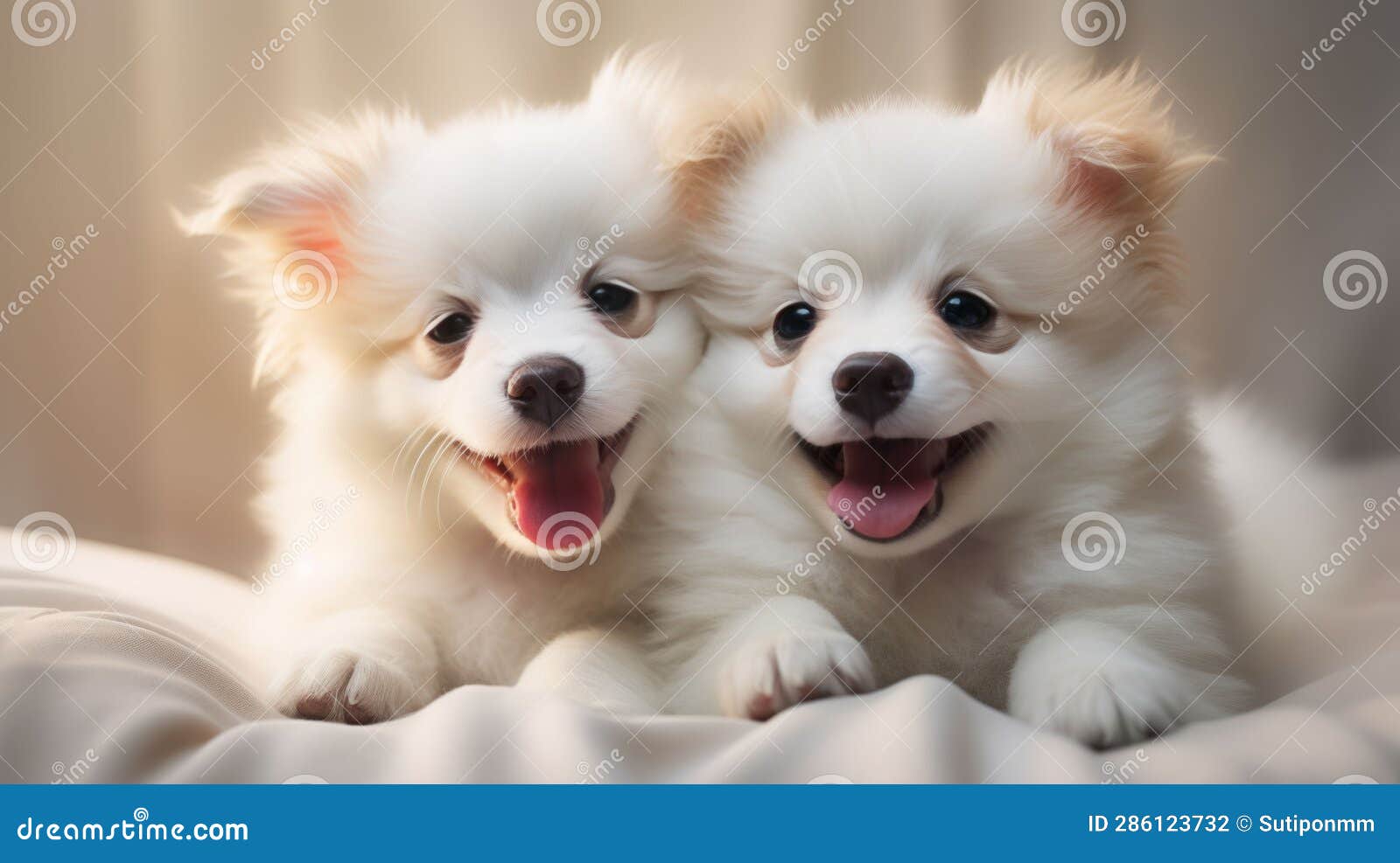 A Cute Furry Two Puppy Showing a Happy Smiley Stock Illustration ...