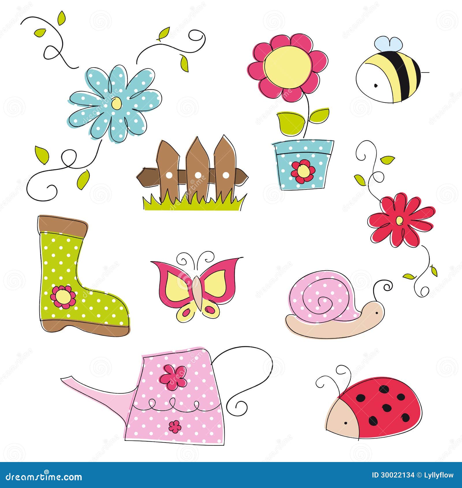 Garden doodle elements stock vector. Illustration of pink - 30022134