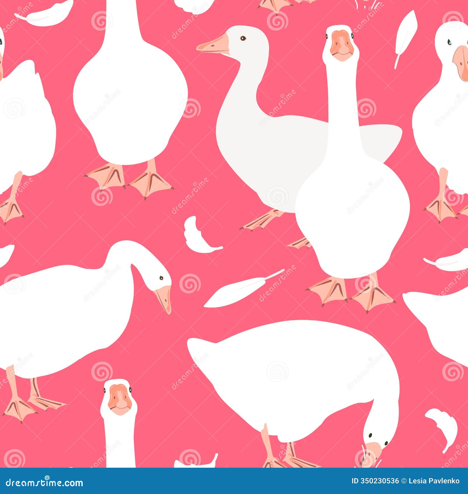 Cute Geese Seamless Pattern. Trendy Goose Collection on Pink Background ...