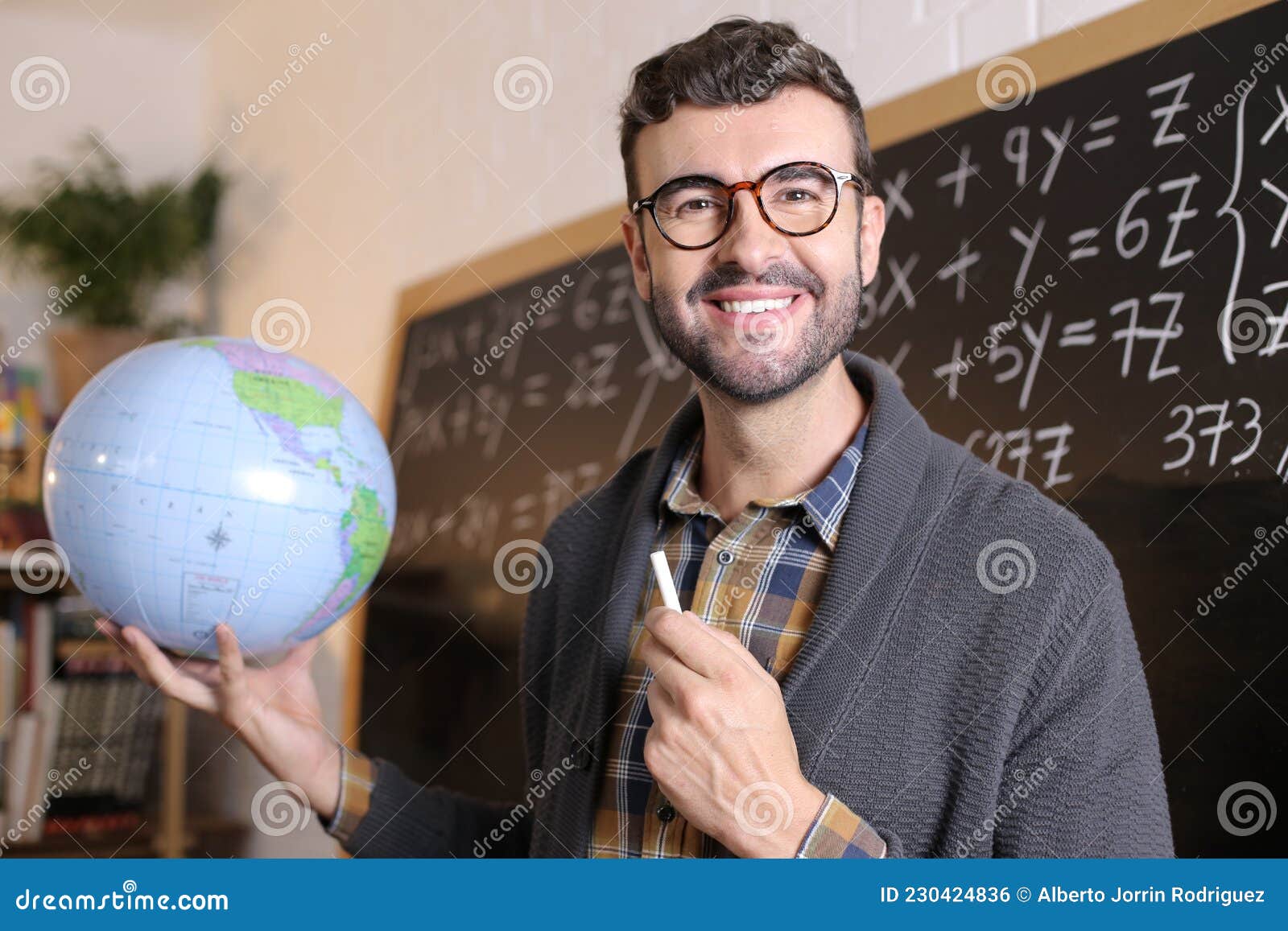 Cute Geographer Showing the World Stock Photo - Image of lesson ...