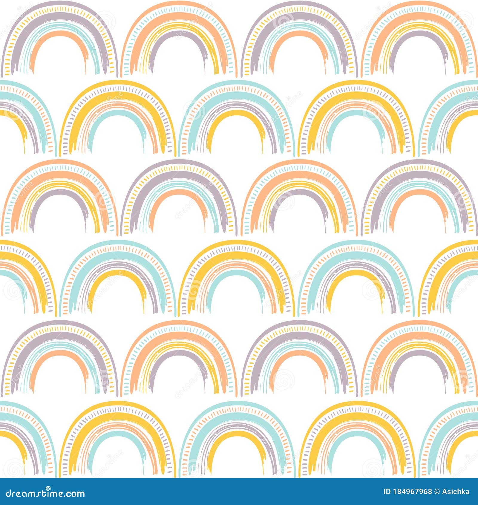 Cute Geometric Rainbow Pattern. Hand Drawn Vector Seamless Background ...