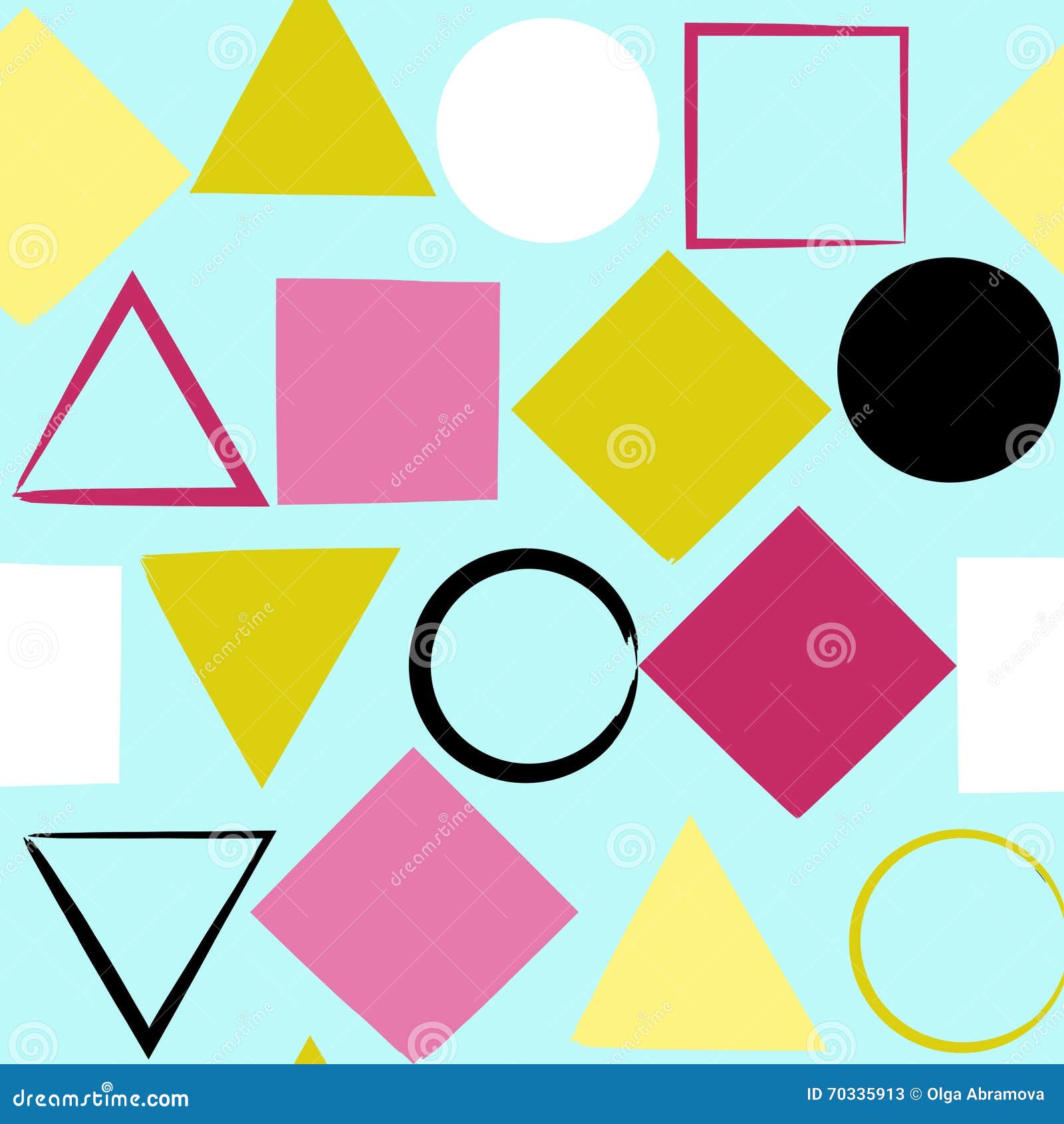 Cute Geometric Seamless Pattern. Brush Strokes, Triangles, Circles and ...
