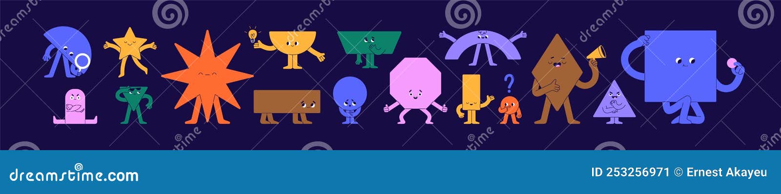 Cute Geometric Shape Characters Set. Funny Geometry Figures with Faces ...