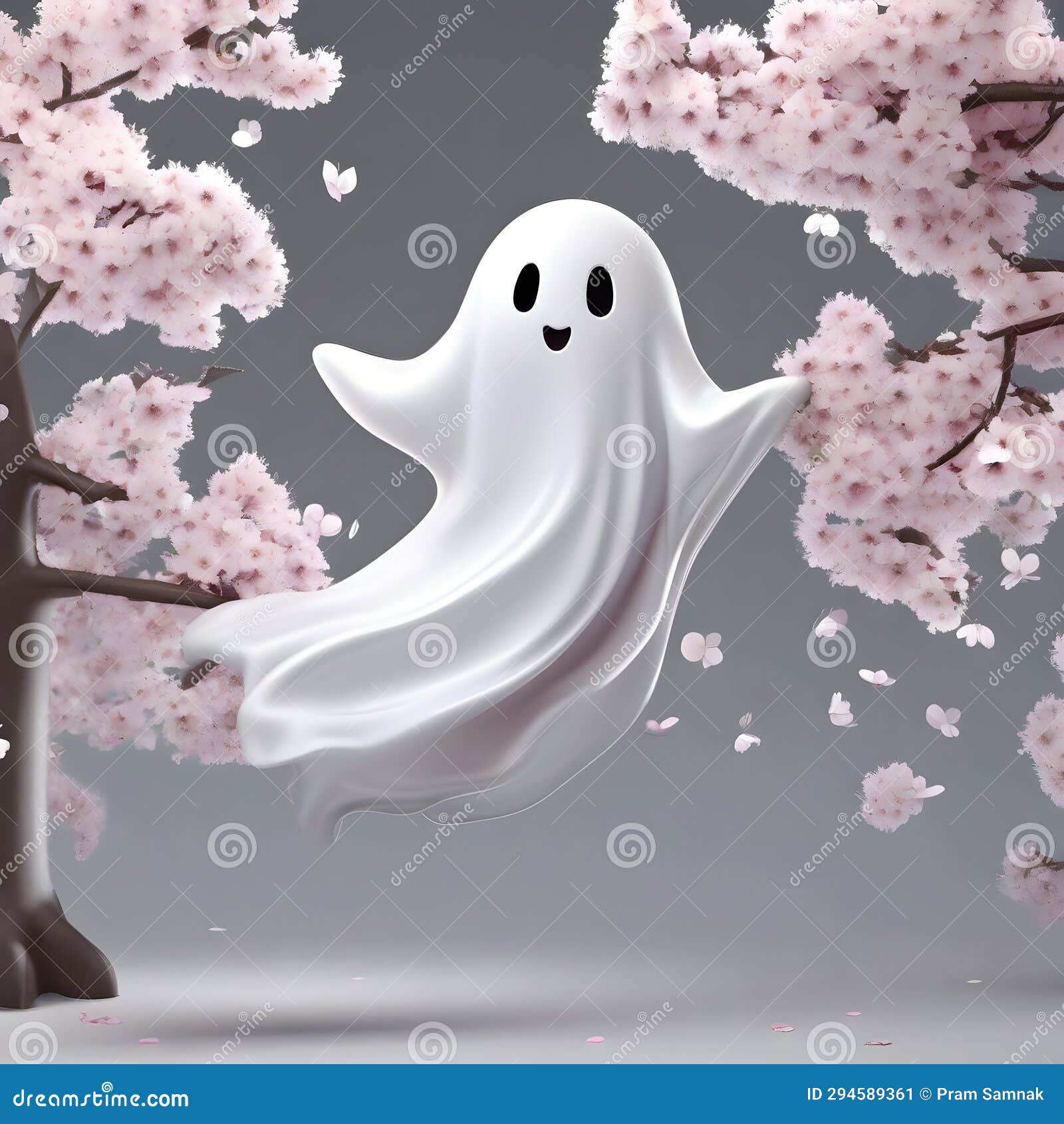 A Cute Ghost in the Woods of Cherry Blossom. AI-Generated. Stock ...