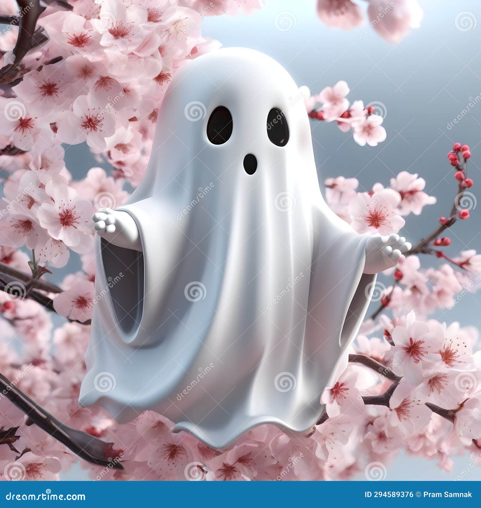 A Cute Ghost in the Woods of Cherry Blossom. AI-Generated. Stock ...