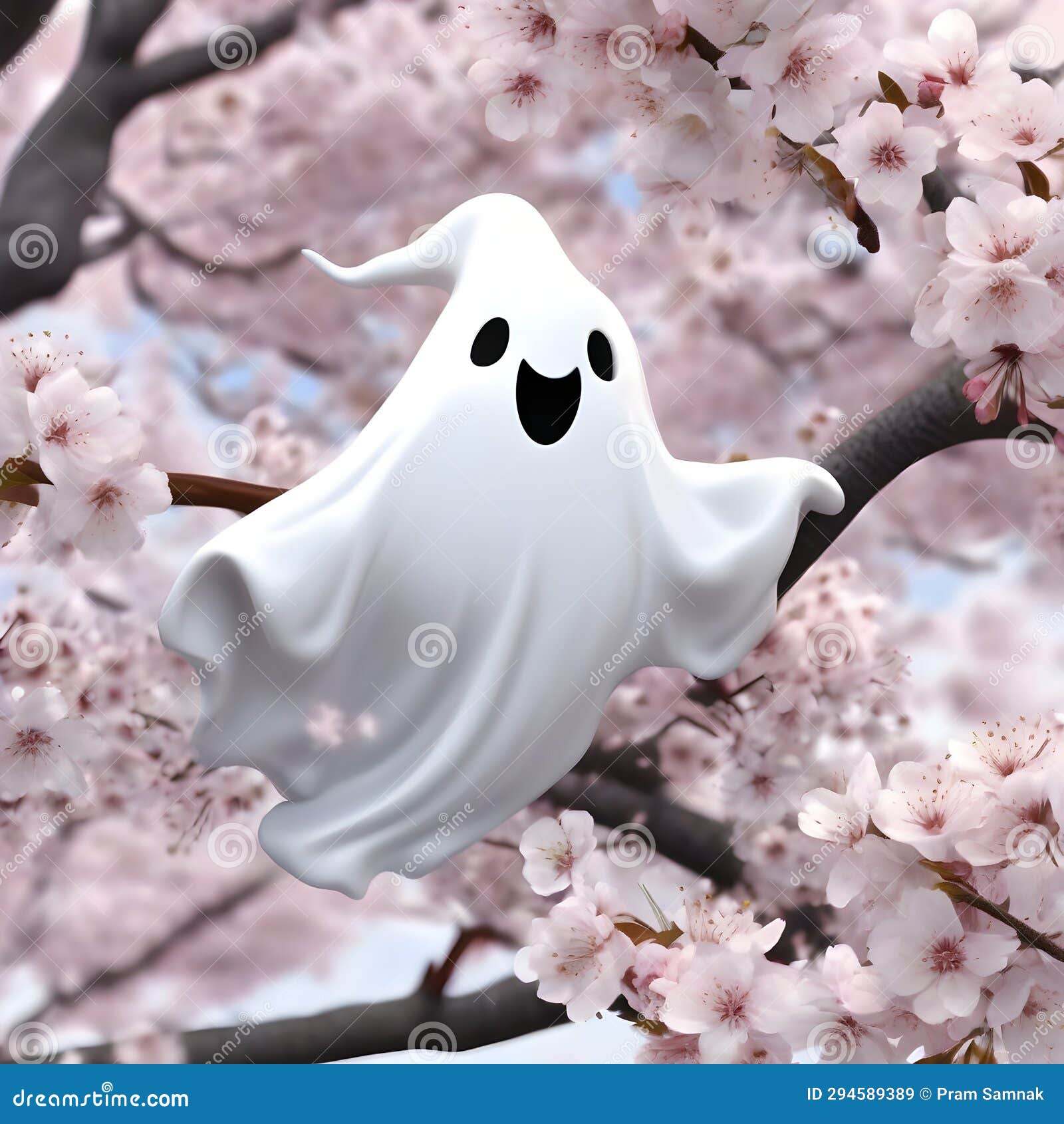 A Cute Ghost in the Woods of Cherry Blossom. AI-Generated. Stock ...
