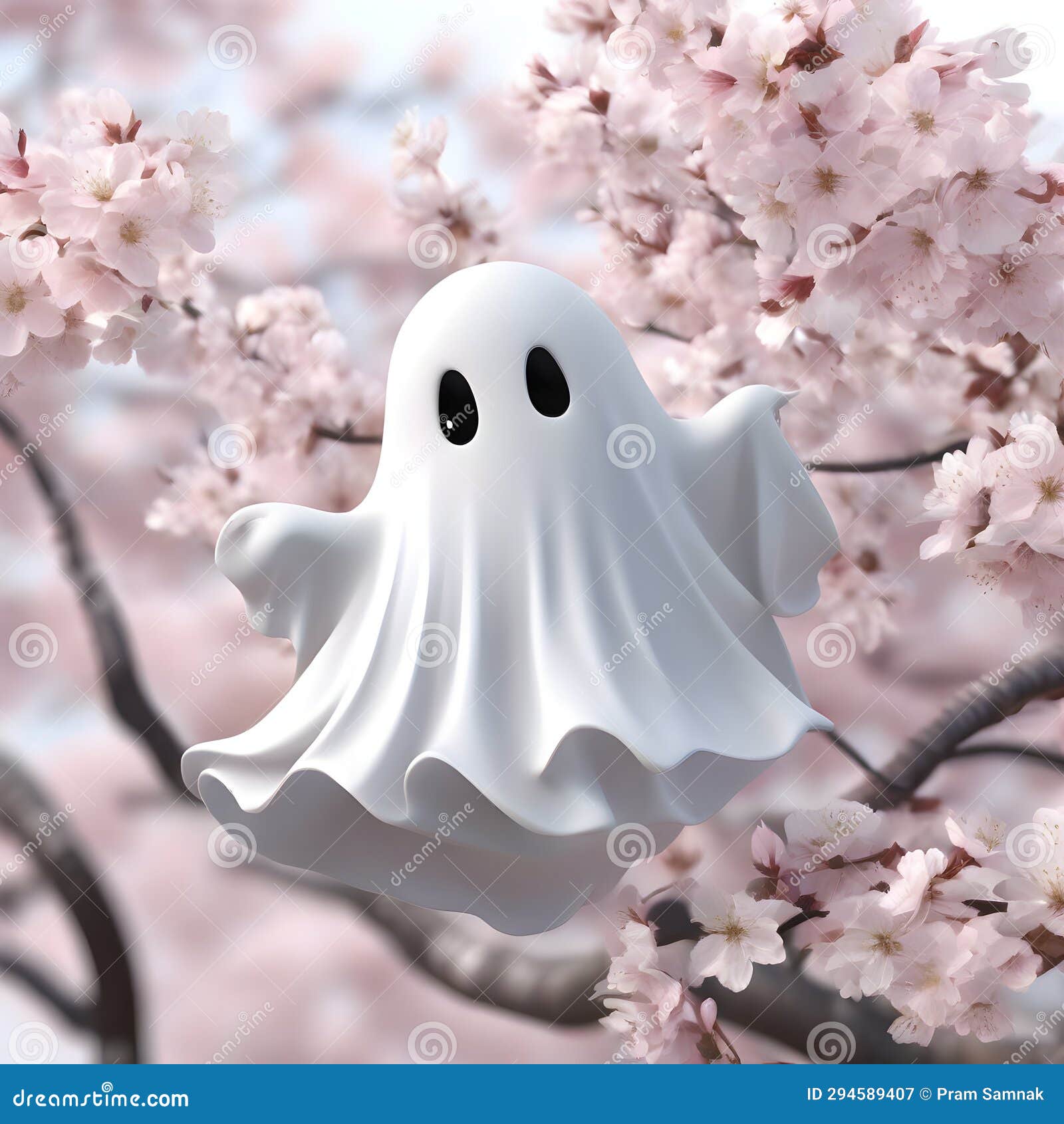 A Cute Ghost in the Woods of Cherry Blossom. AI-Generated. Stock ...