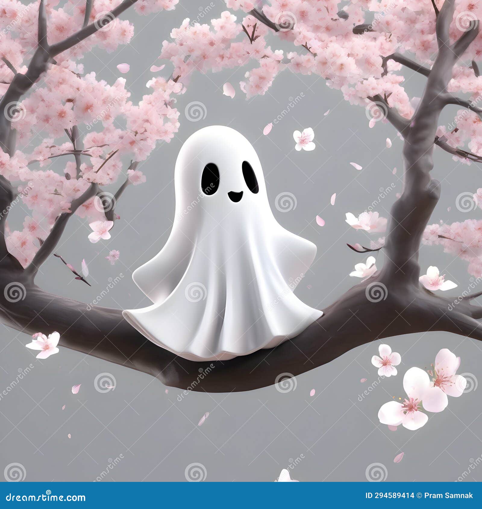 A Cute Ghost in the Woods of Cherry Blossom. AI-Generated. Stock ...