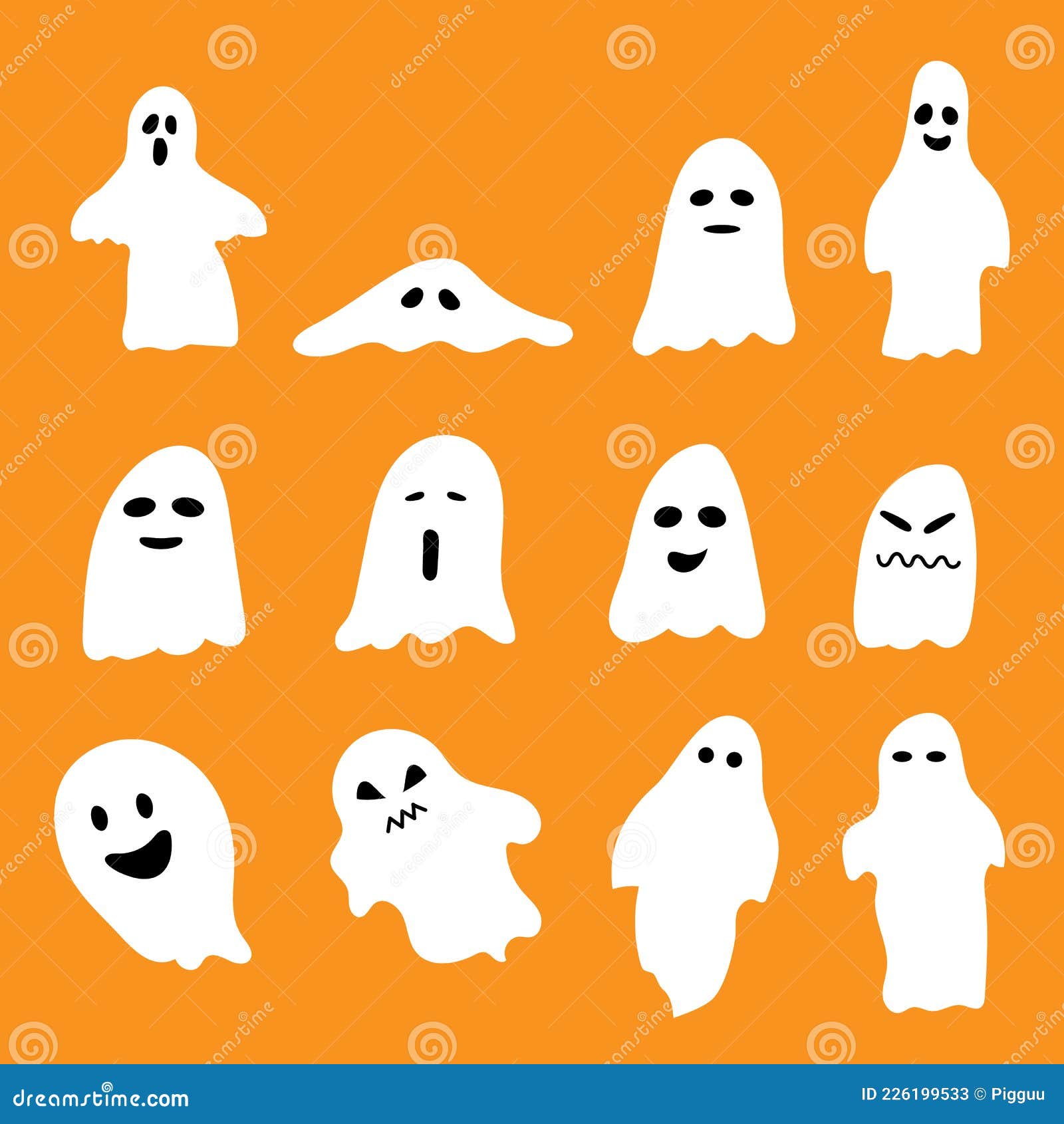 Cute Ghost Cartoon Character Set with Different Cute Shape Flat Style ...