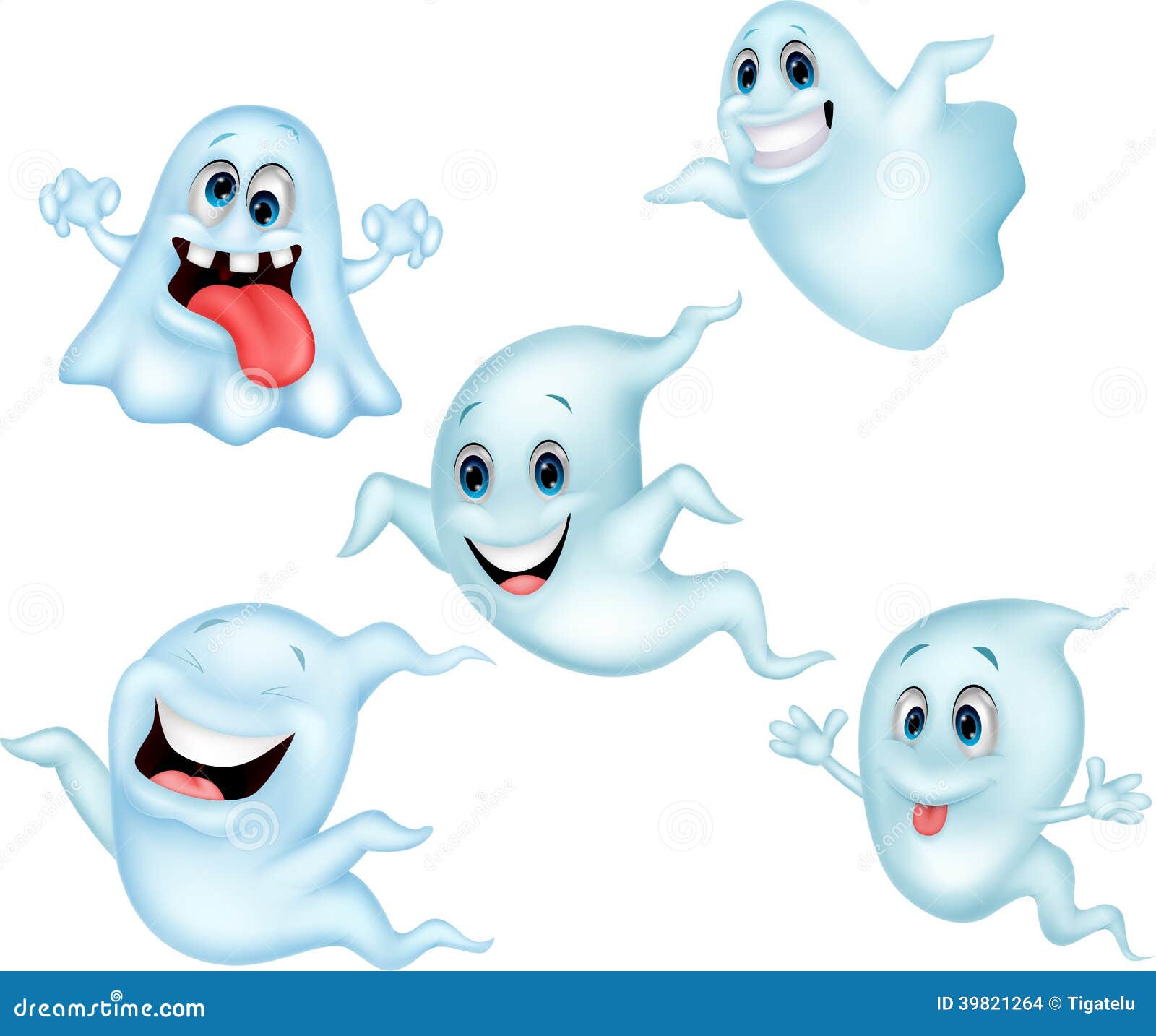 Cute Ghost Cartoon Collection Set Stock Vector - Illustration of horror ...