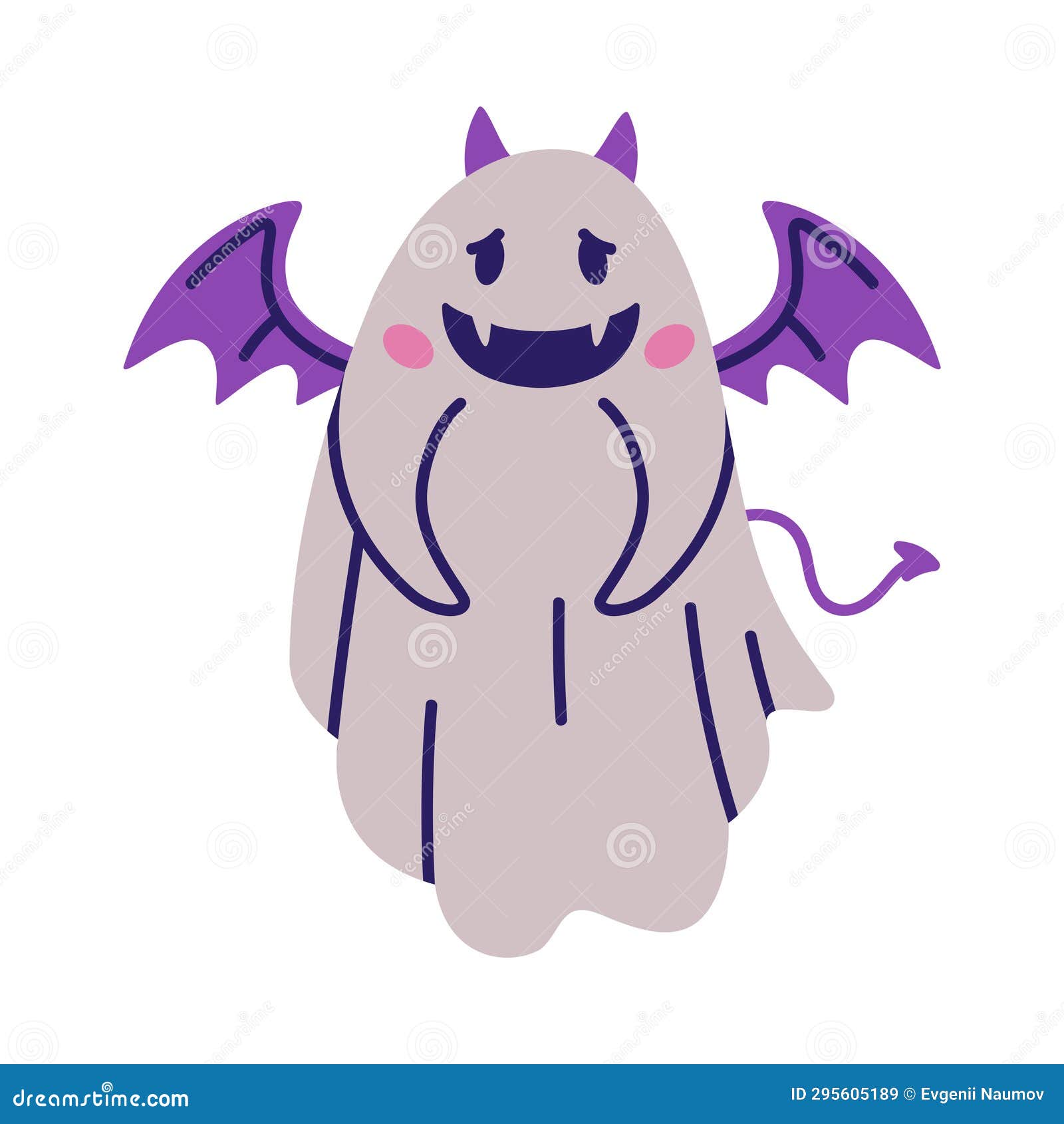 Cute Ghost Character As Flying Poltergeist Creature with Horns and Devil Wings Vector ...