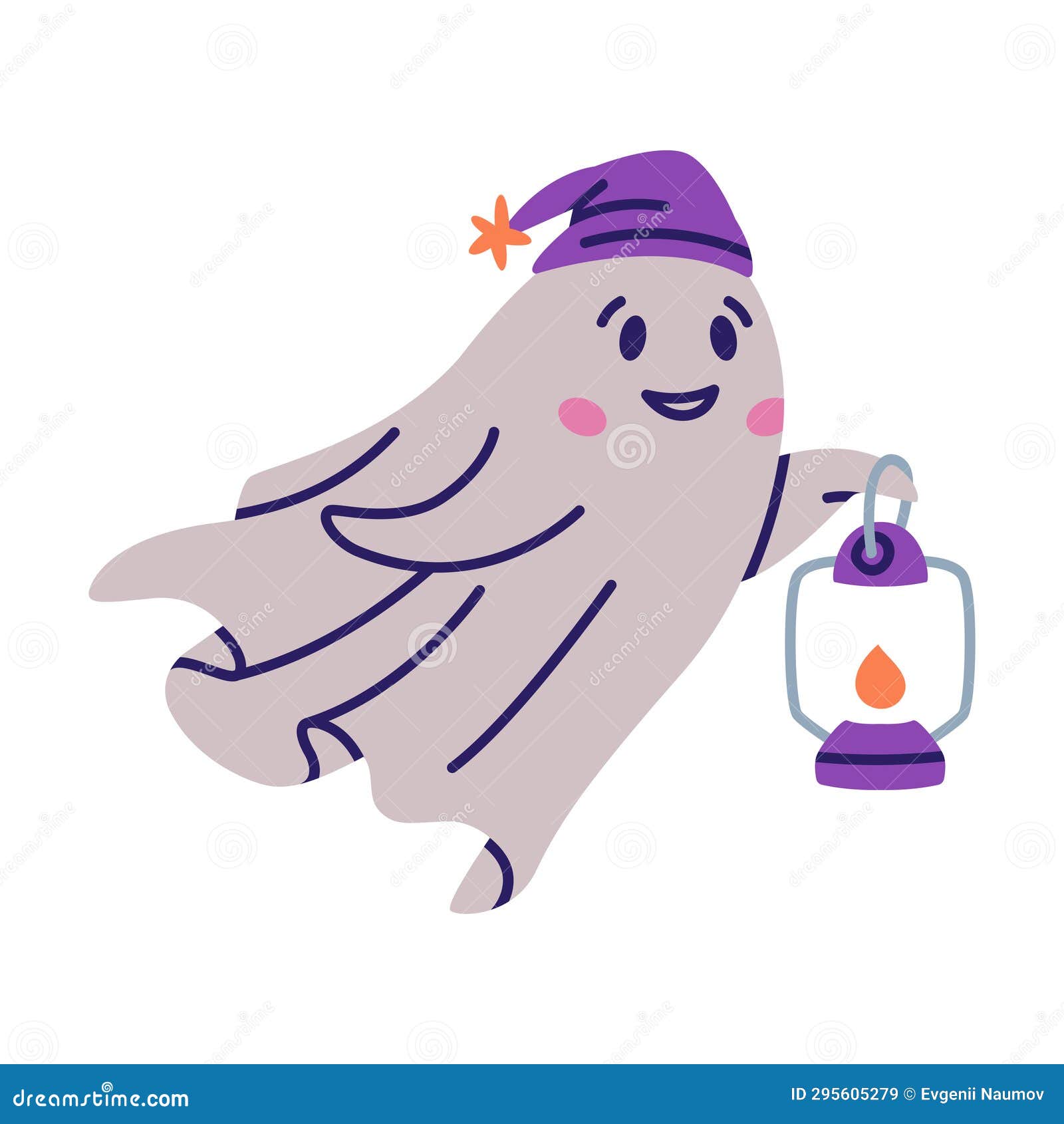 Cute Ghost Character As Flying Poltergeist Creature in Night Cap with ...
