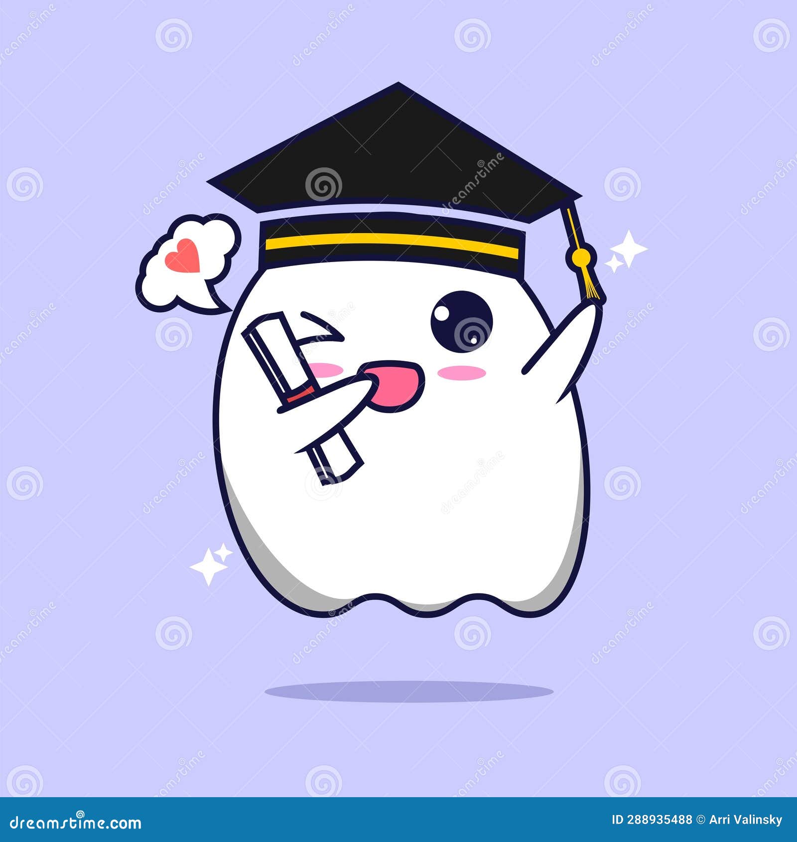 Cute Ghost Character in Graduation Cap and Paper Scroll Stock Vector ...