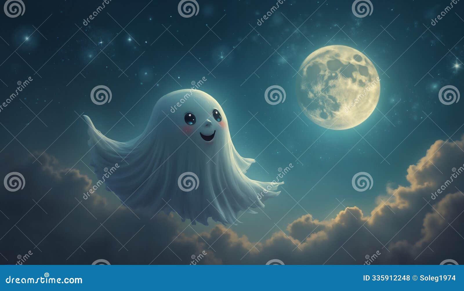 A Ghost Flying In The Sky Looks Scary Vector Or Color Illustration ...