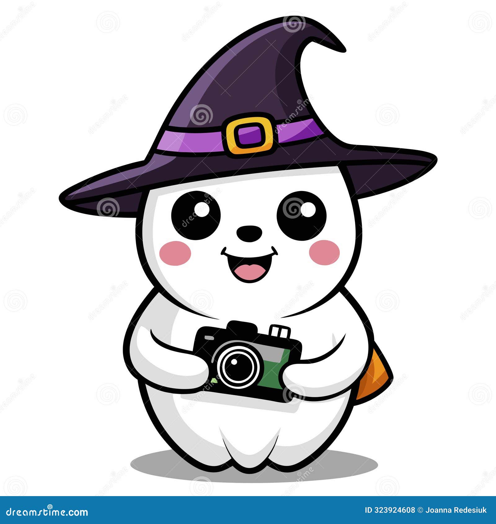 A Ghost is Happily Holding a Camera while Wearing a Pointy Witch Hat ...