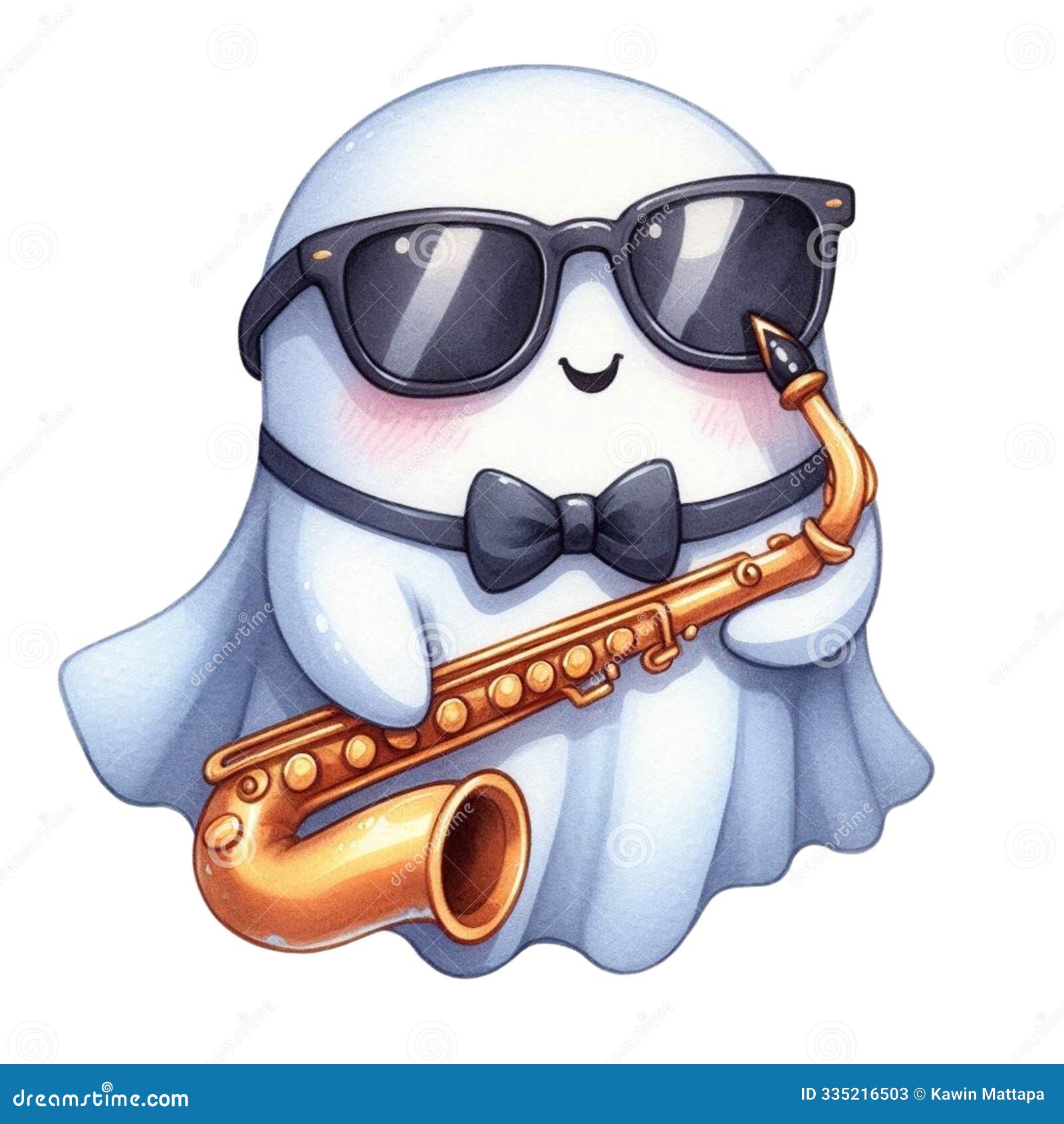 Cute Ghost Holding a Saxophone Clipart Watercolor Stock Illustration ...