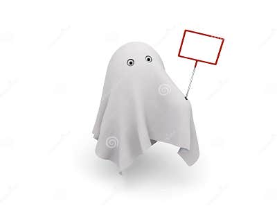 A Cute Ghost that Holding a Sign Stock Illustration - Illustration of ...