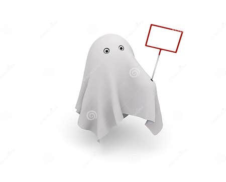 A Cute Ghost that Holding a Sign Stock Illustration - Illustration of ...