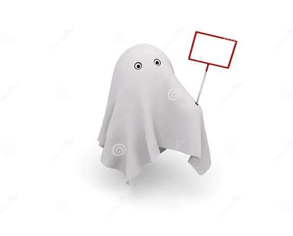 A Cute Ghost that Holding a Sign Stock Illustration - Illustration of ...