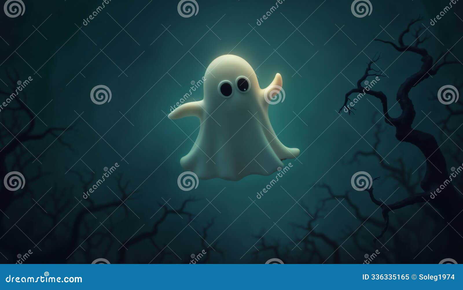 Cute Ghost in the Night Forest, Halloween Party, Dark and Moonlight ...