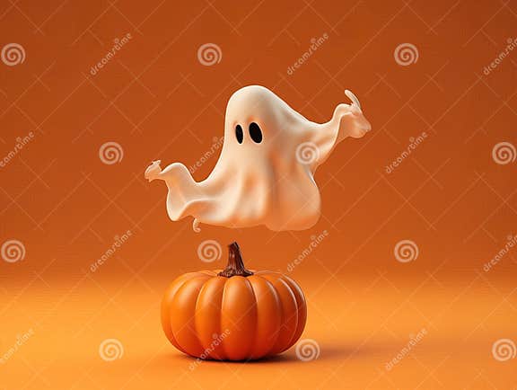 Cute Ghost on an Orange Background Stock Photo - Image of scary ...