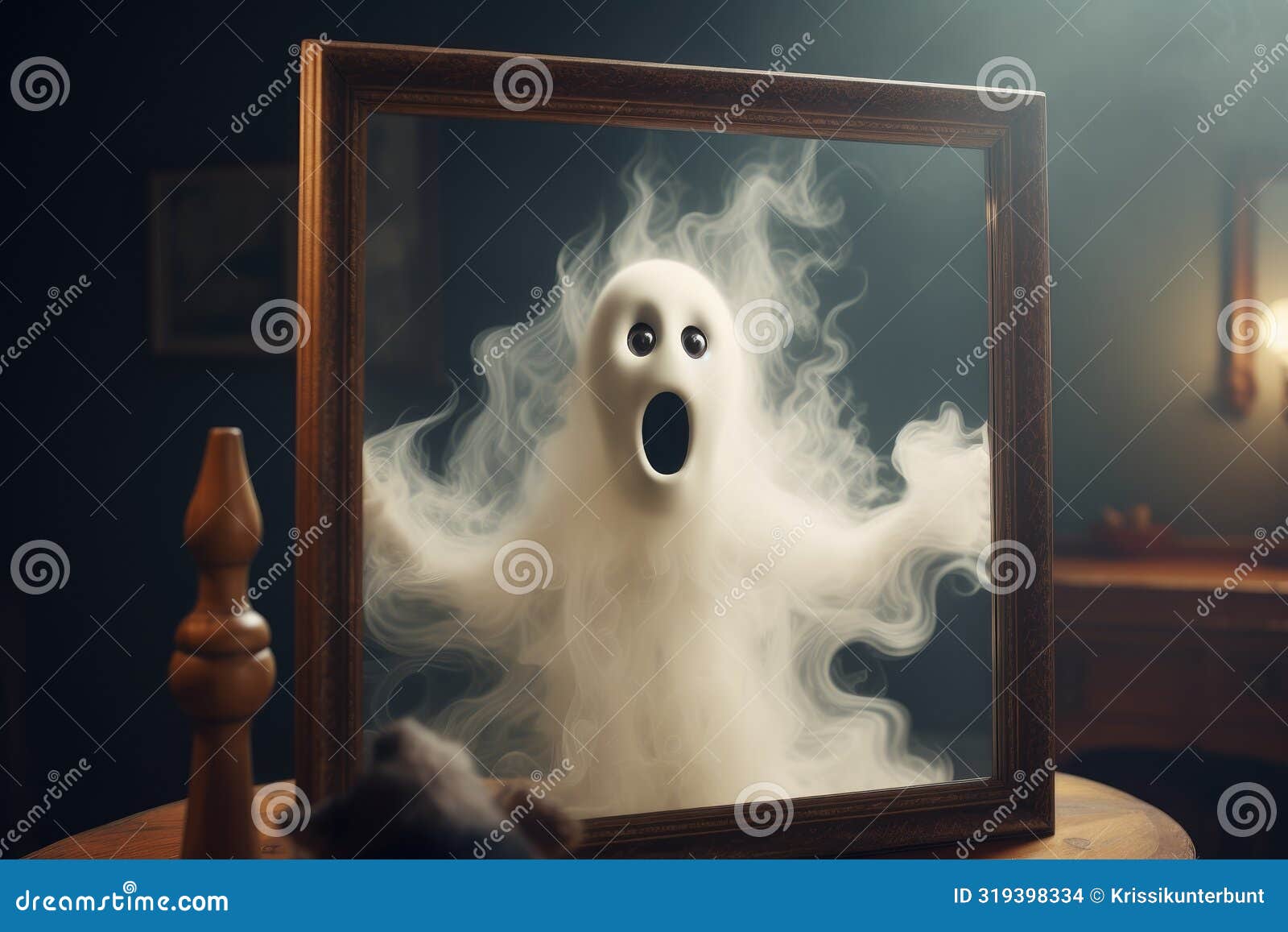 Cute Ghost Sees Reflection in the Mirror AI Generated Stock ...