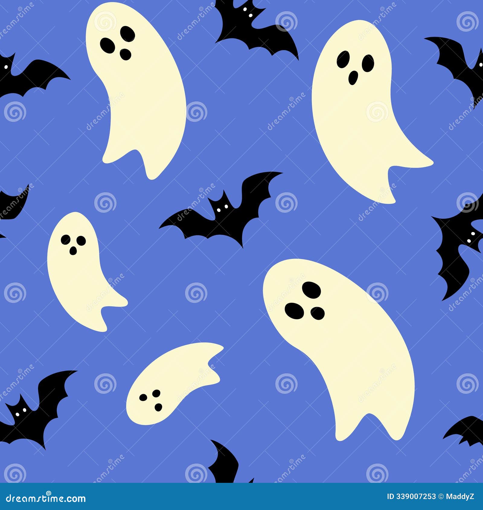 Cute Ghost and Spooky Bats are Flying on the Blue Background. Halloween ...