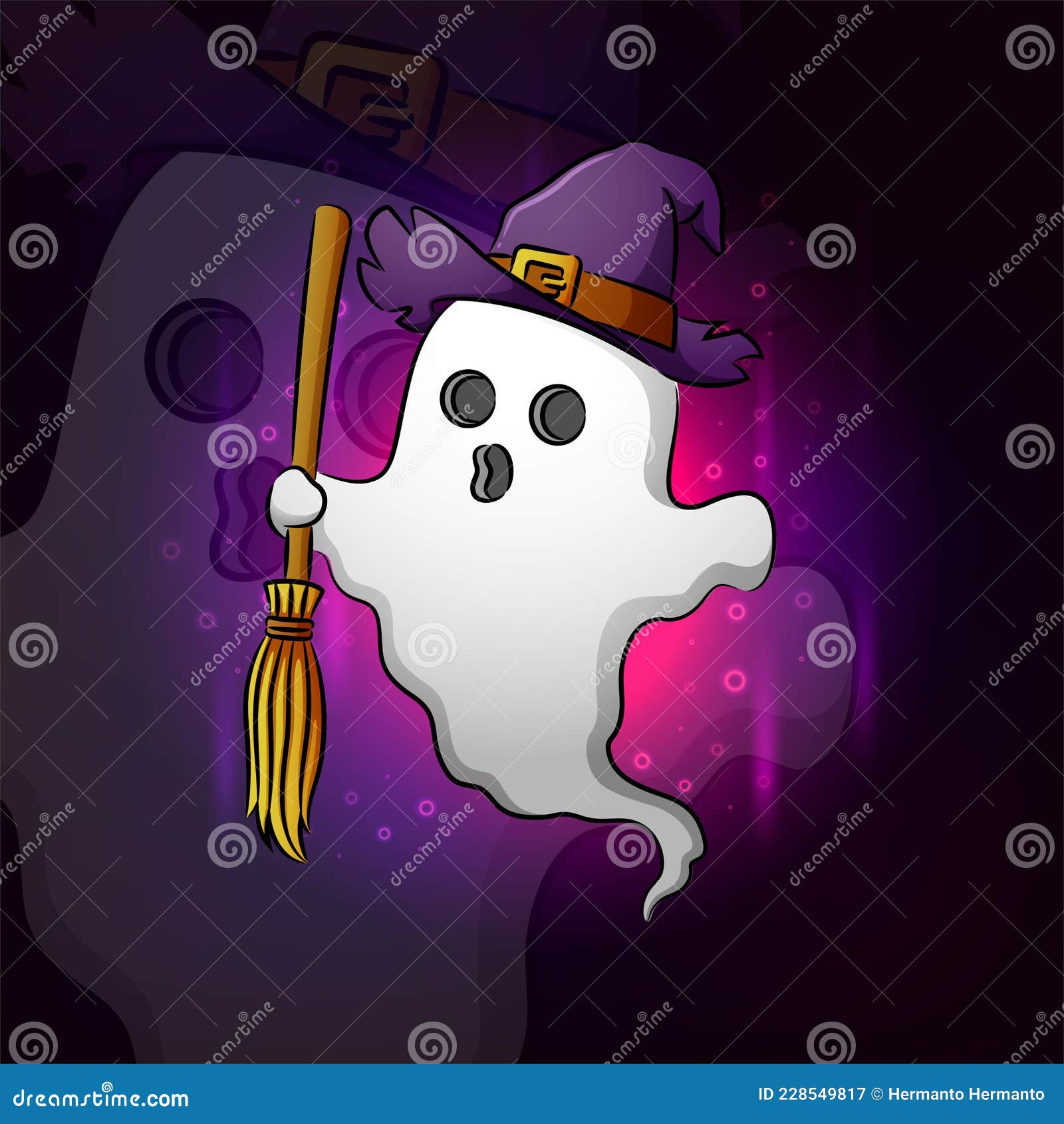 The Cute Ghost Witch with the Broom Esport Logo Design Stock Vector ...