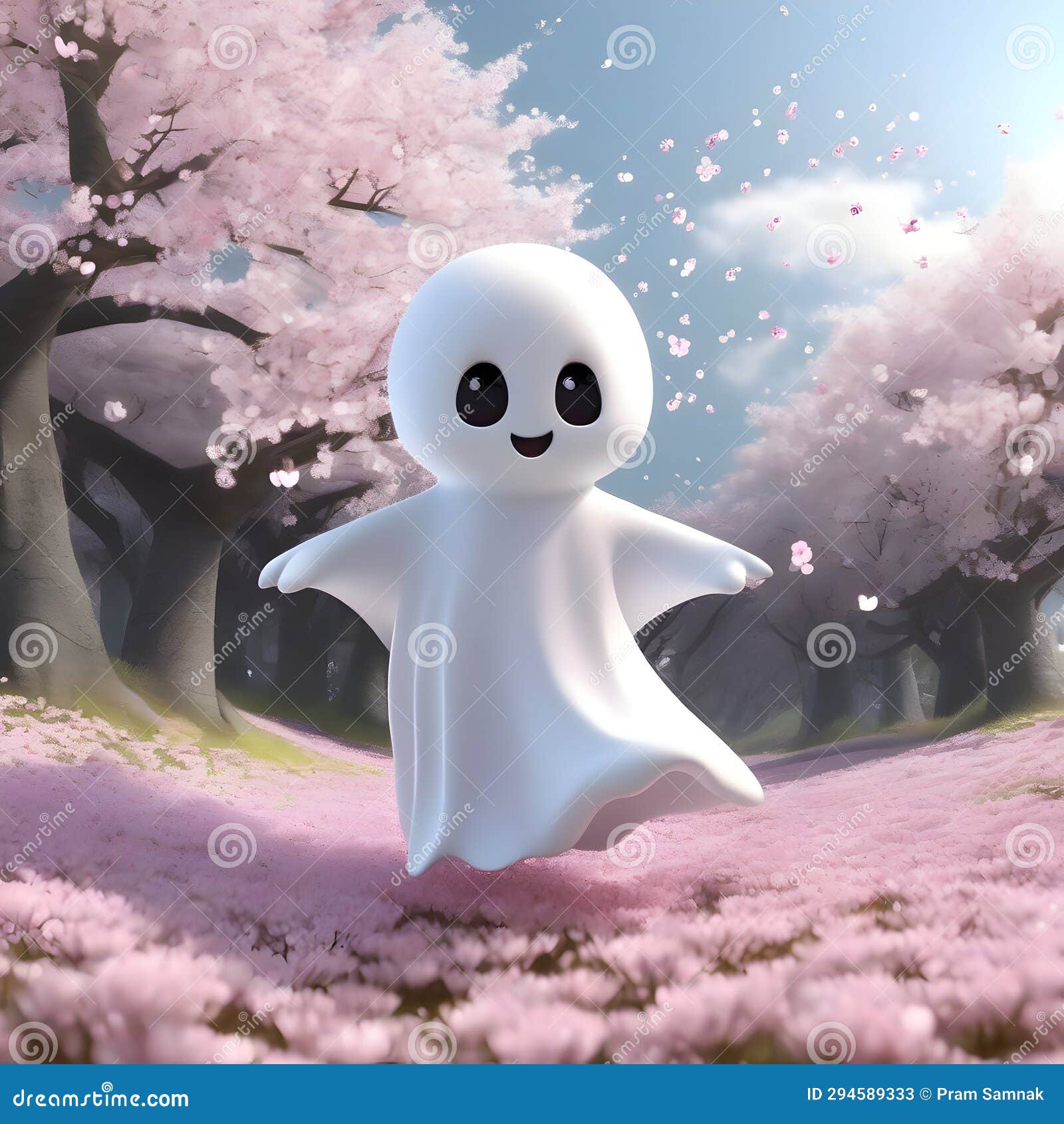 A Cute Ghost in the Woods of Cherry Blossom. AI-Generated. Stock ...