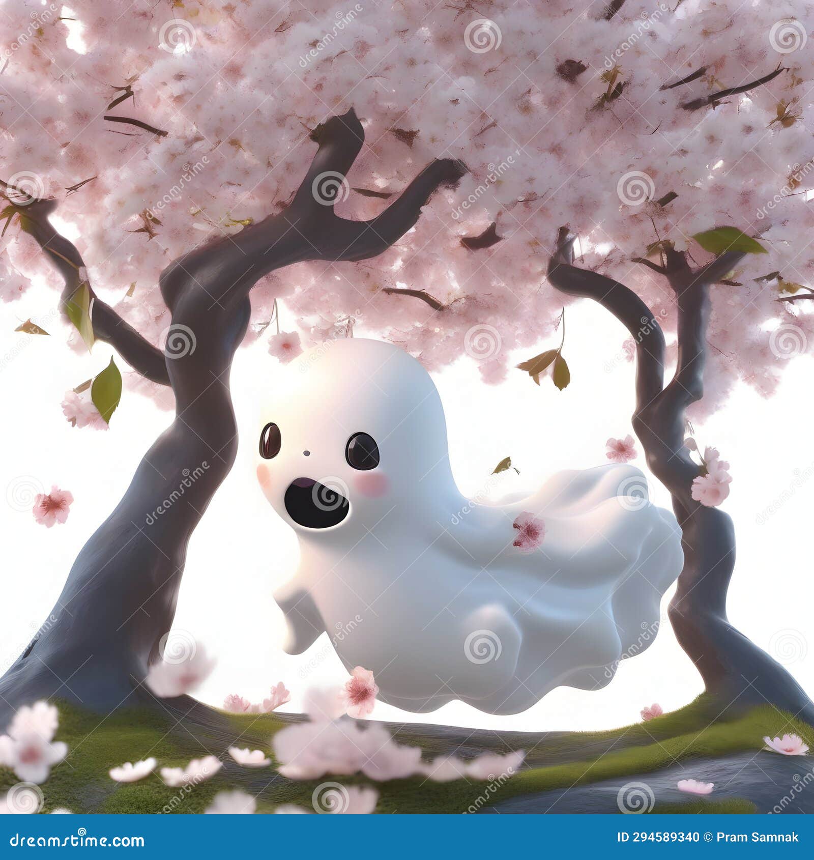 A Cute Ghost in the Woods of Cherry Blossom. AI-Generated. Stock ...