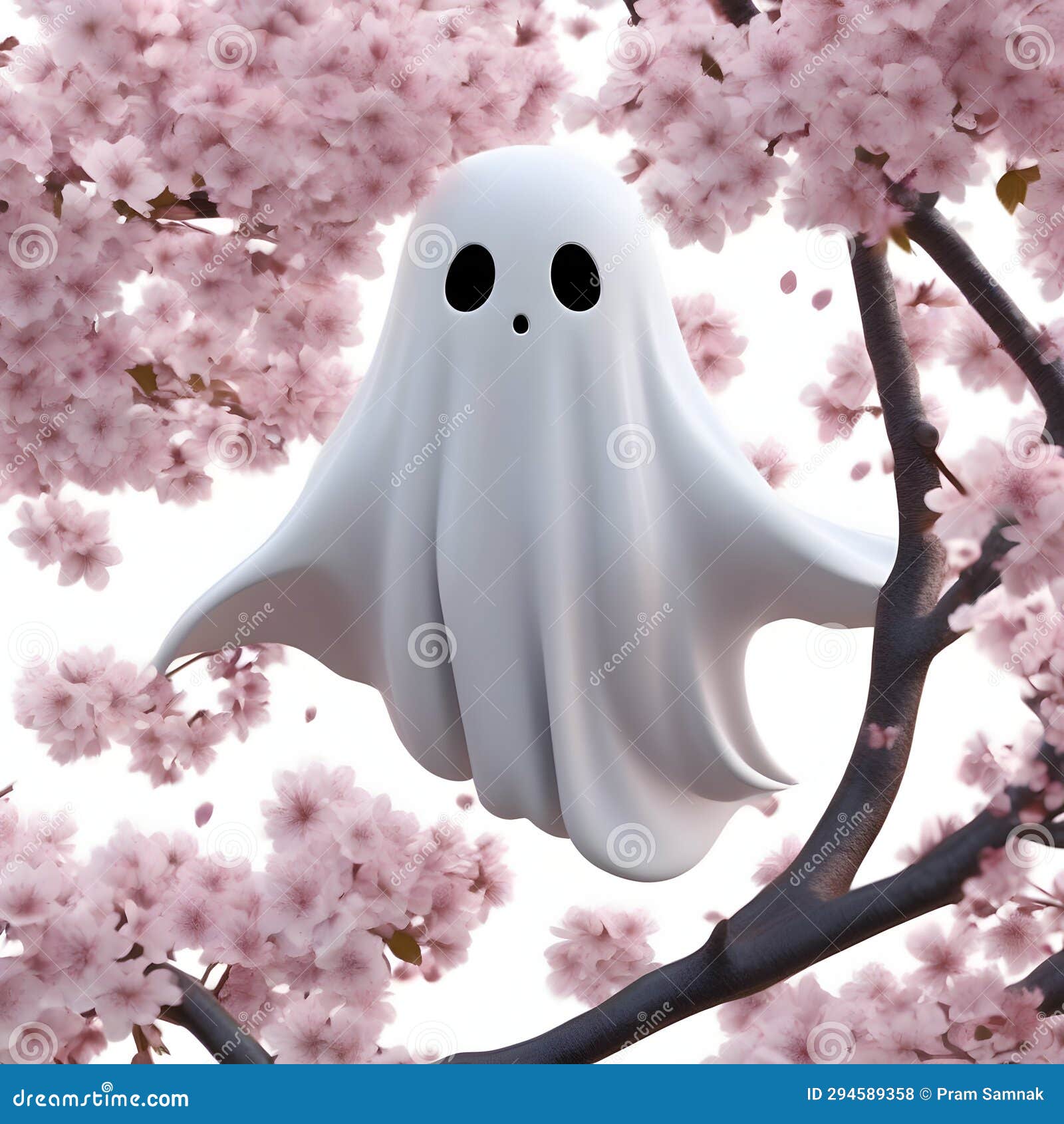 A Cute Ghost in the Woods of Cherry Blossom. AI-Generated. Stock ...