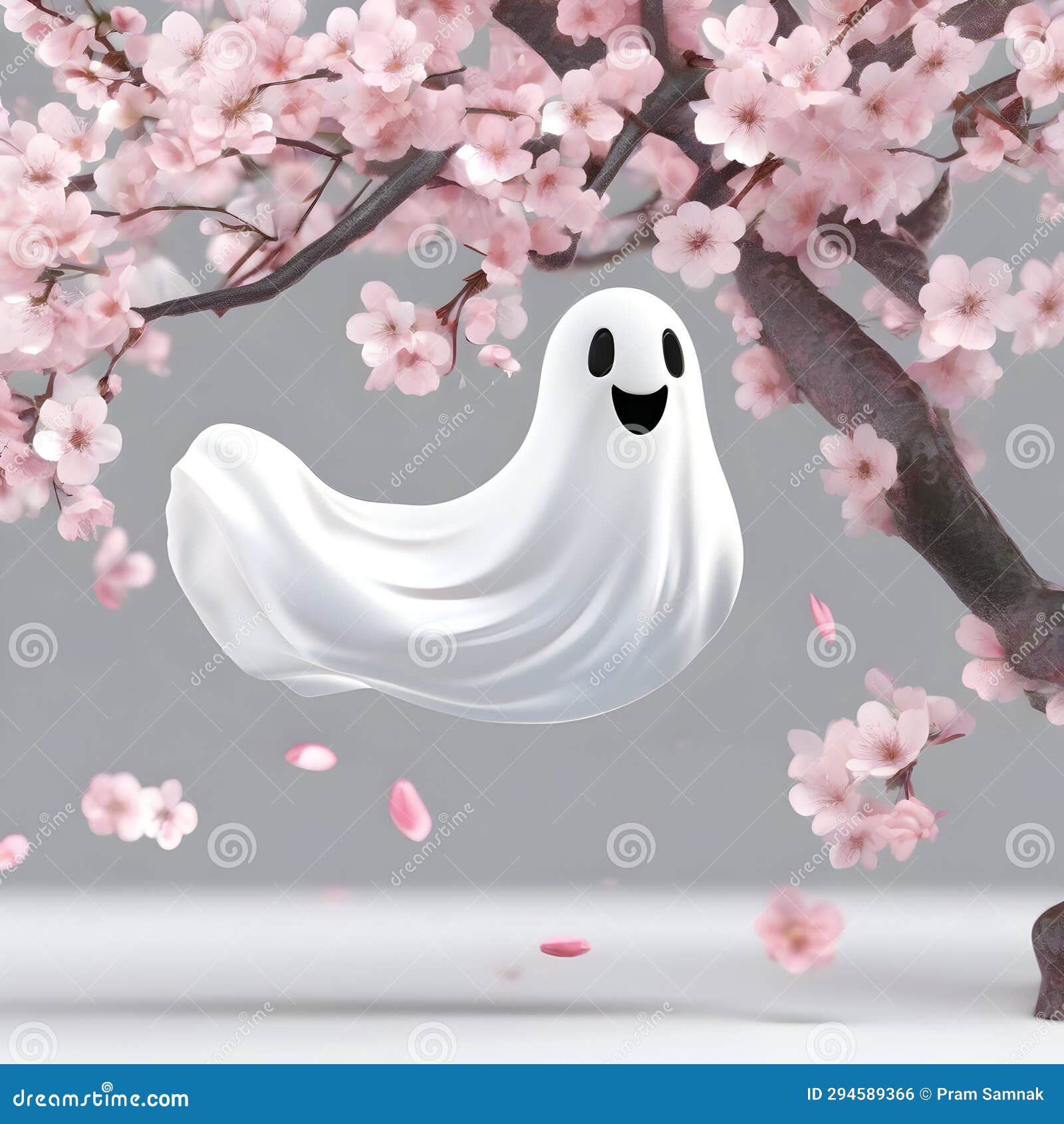 A Cute Ghost in the Woods of Cherry Blossom. AI-Generated. Stock ...