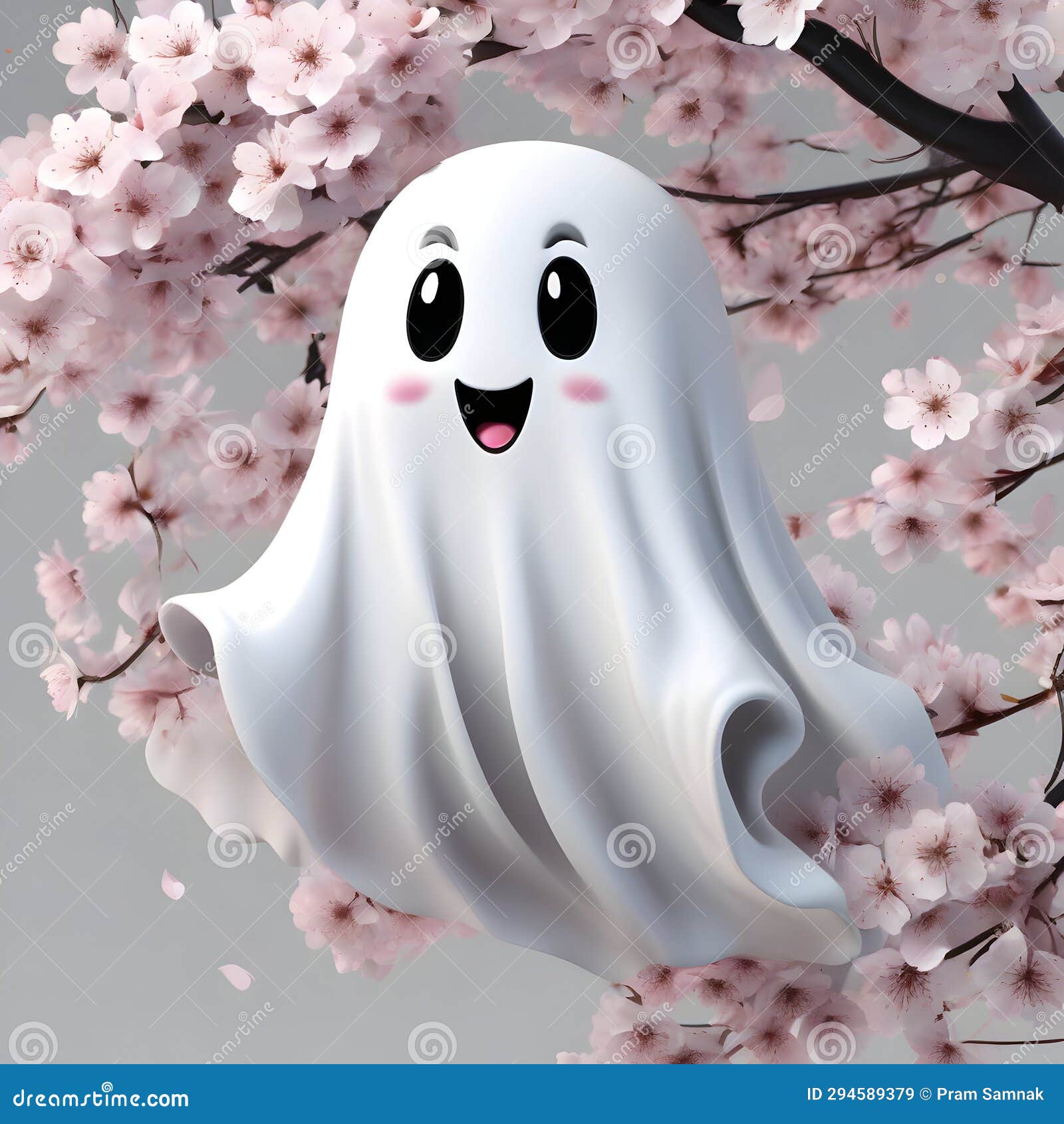 A Cute Ghost in the Woods of Cherry Blossom. AI-Generated. Stock ...