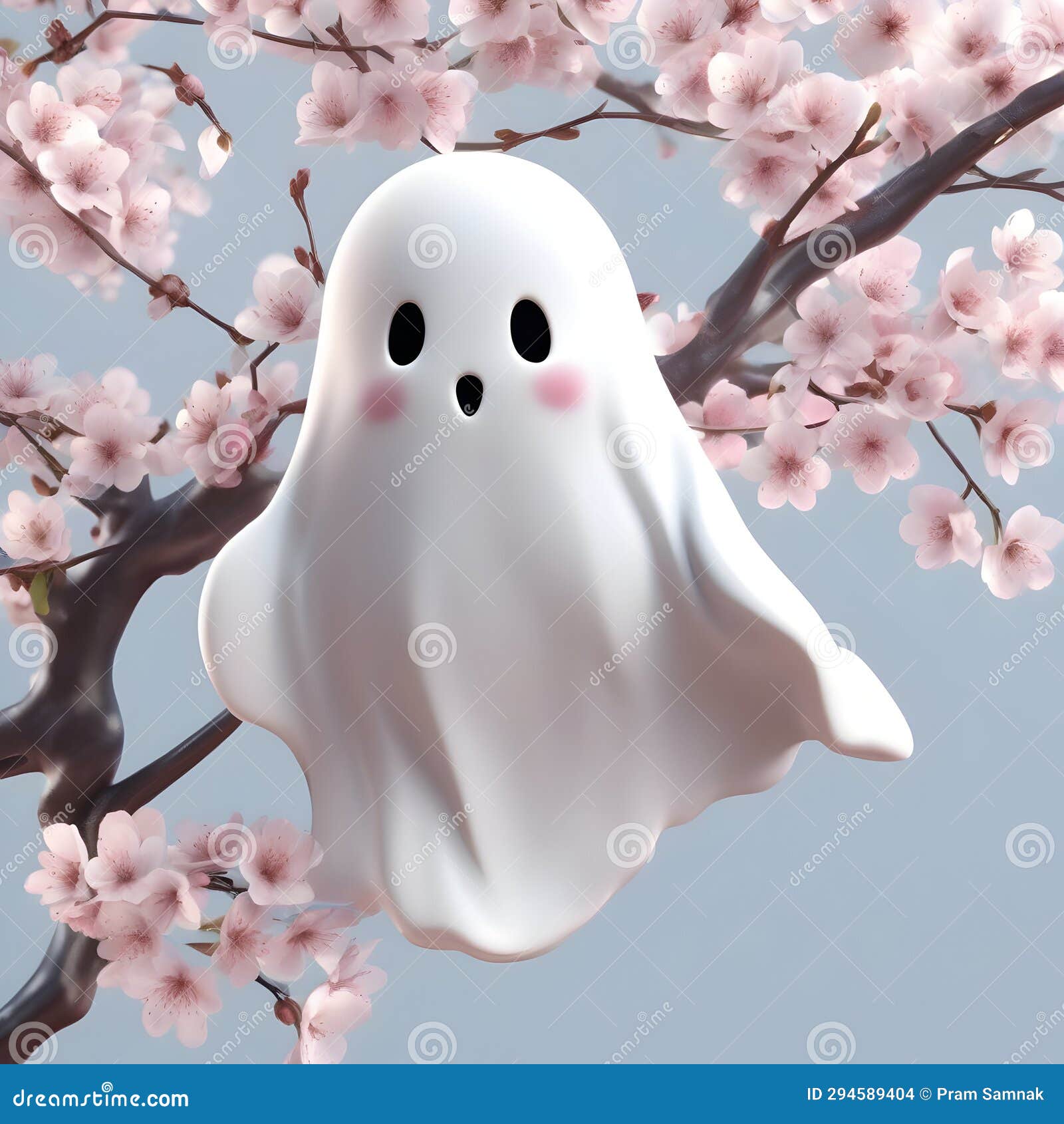 A Cute Ghost in the Woods of Cherry Blossom. AI-Generated. Stock ...