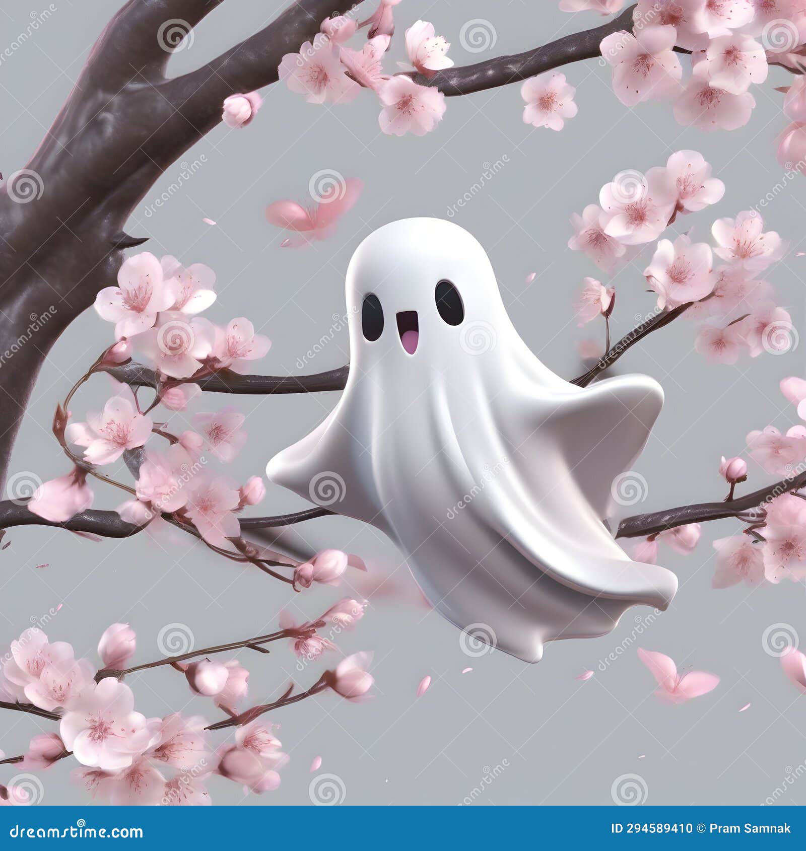 A Cute Ghost in the Woods of Cherry Blossom. AI-Generated. Stock ...