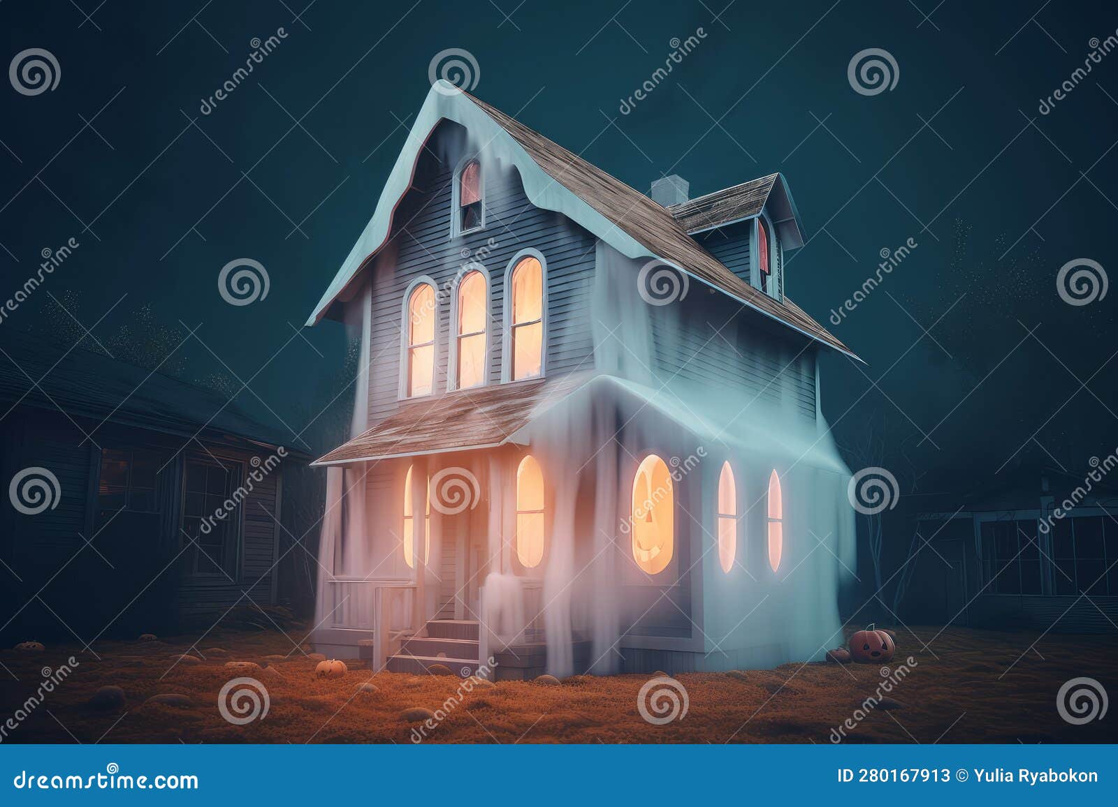 Cute Ghostly House. Generate Ai Stock Illustration - Illustration of ...