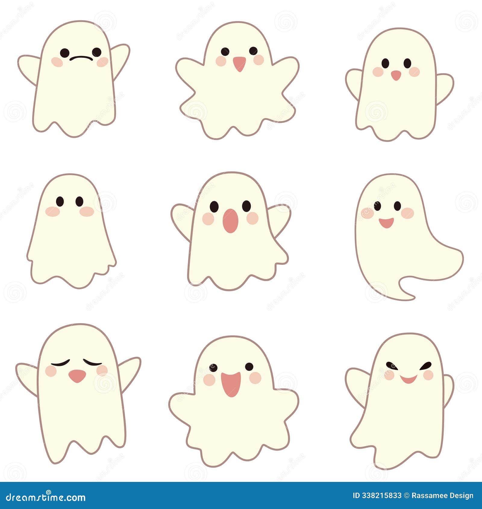 Set Of Ghosts. Collection Of Ghosts For Halloween. Stylized Mystical ...