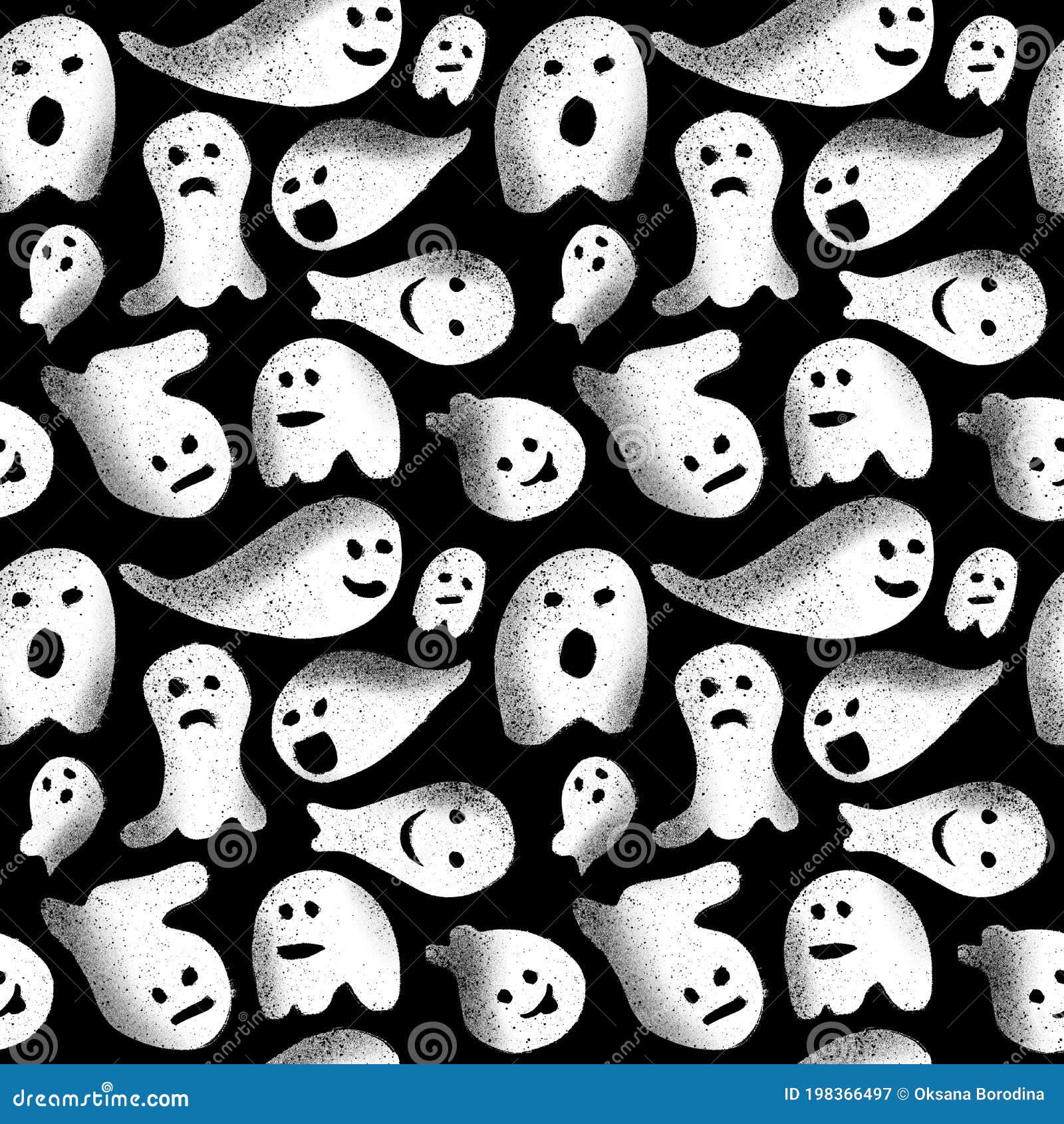 Cute Ghosts in the Dark Sky Seamless Pattern Stock Illustration ...