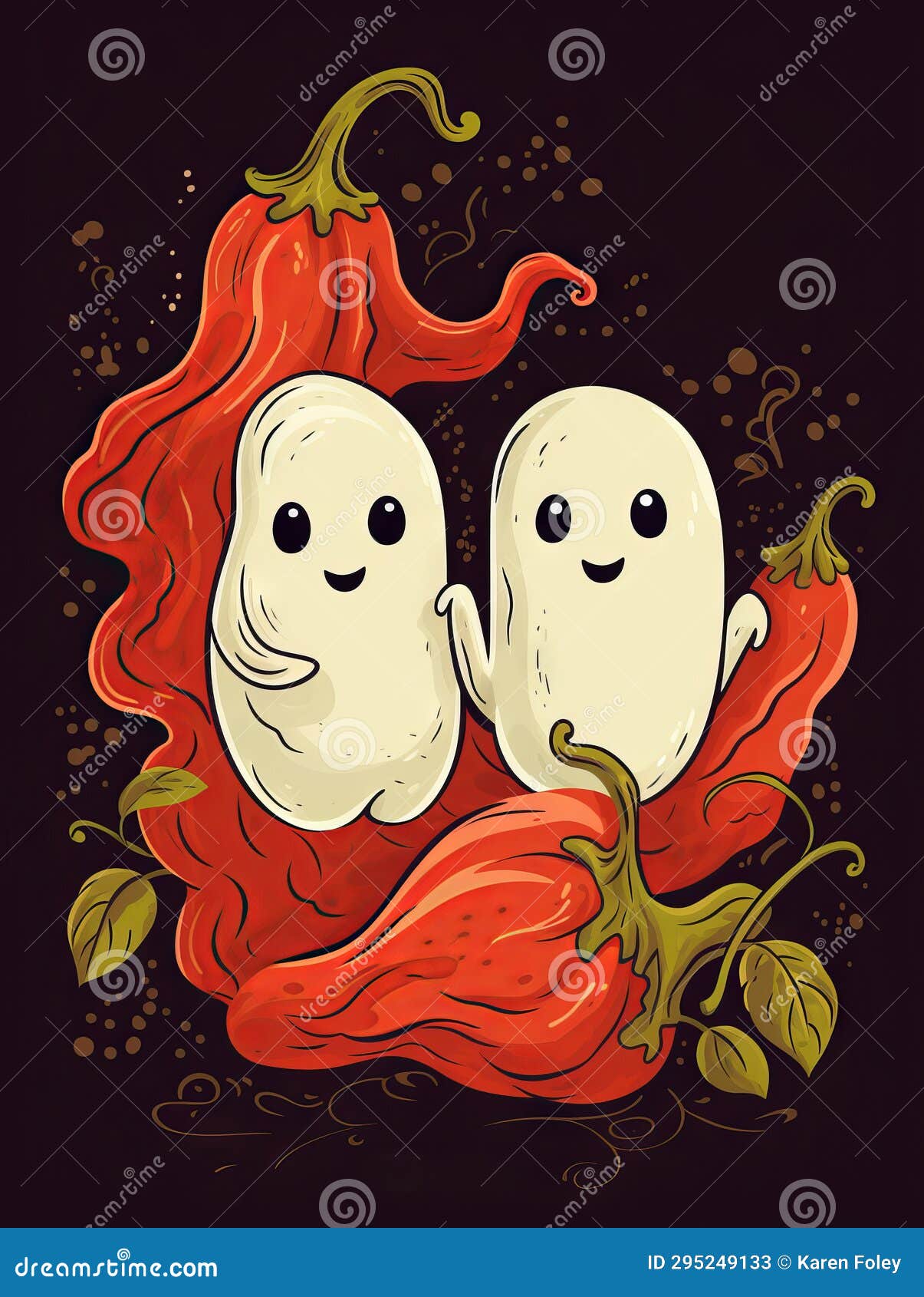 Cute Ghosts and Ghost Peppers Stock Illustration - Illustration of ...